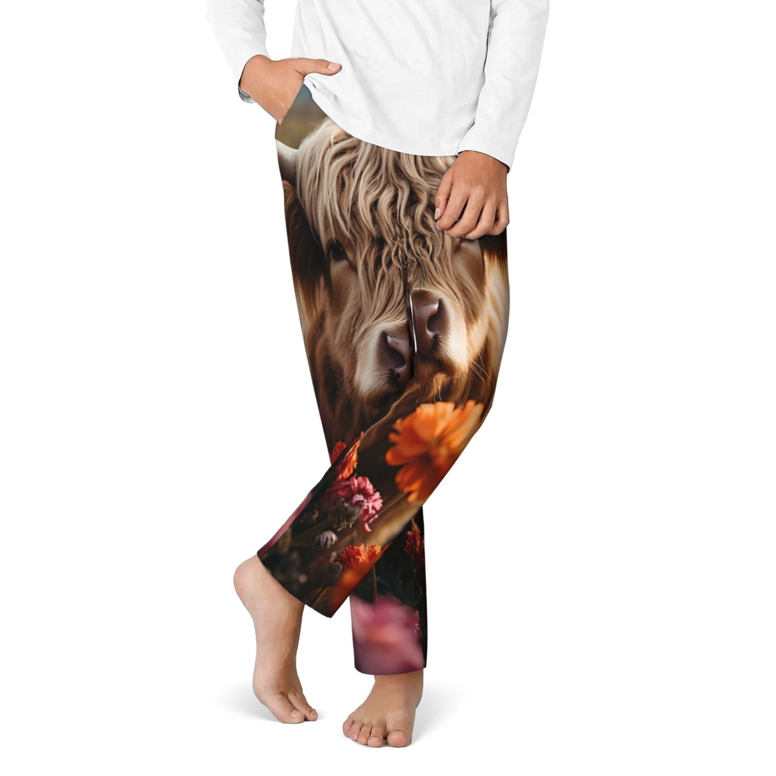 Salouo Realistic Flower Cow Pattern Boys Pajama Pants,Long Sleep Pants ...