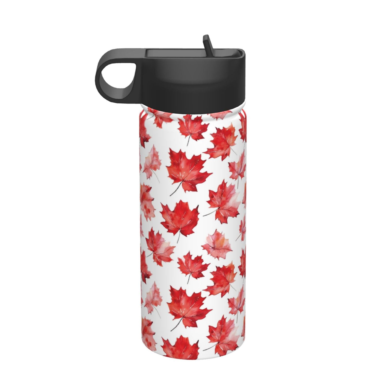 Salouo Realistic Maple Leaf Pattern 18 oz Water Bottle With Straw ...