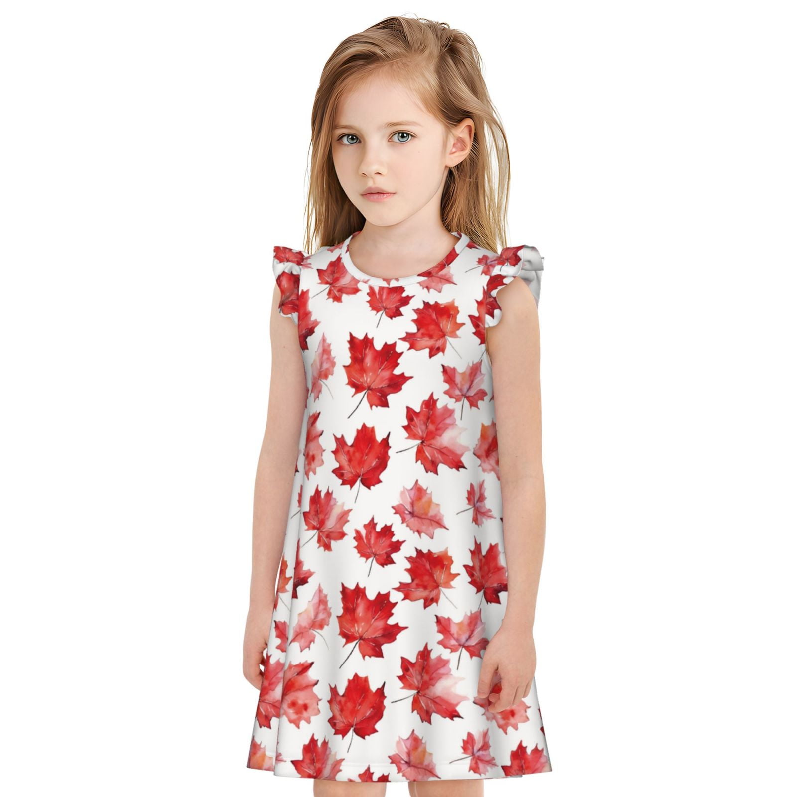 Salouo Realistic Maple Leaf Print Nightgowns for Girls,Cute kid’s Pajamas Flutter Short Sleeves ...