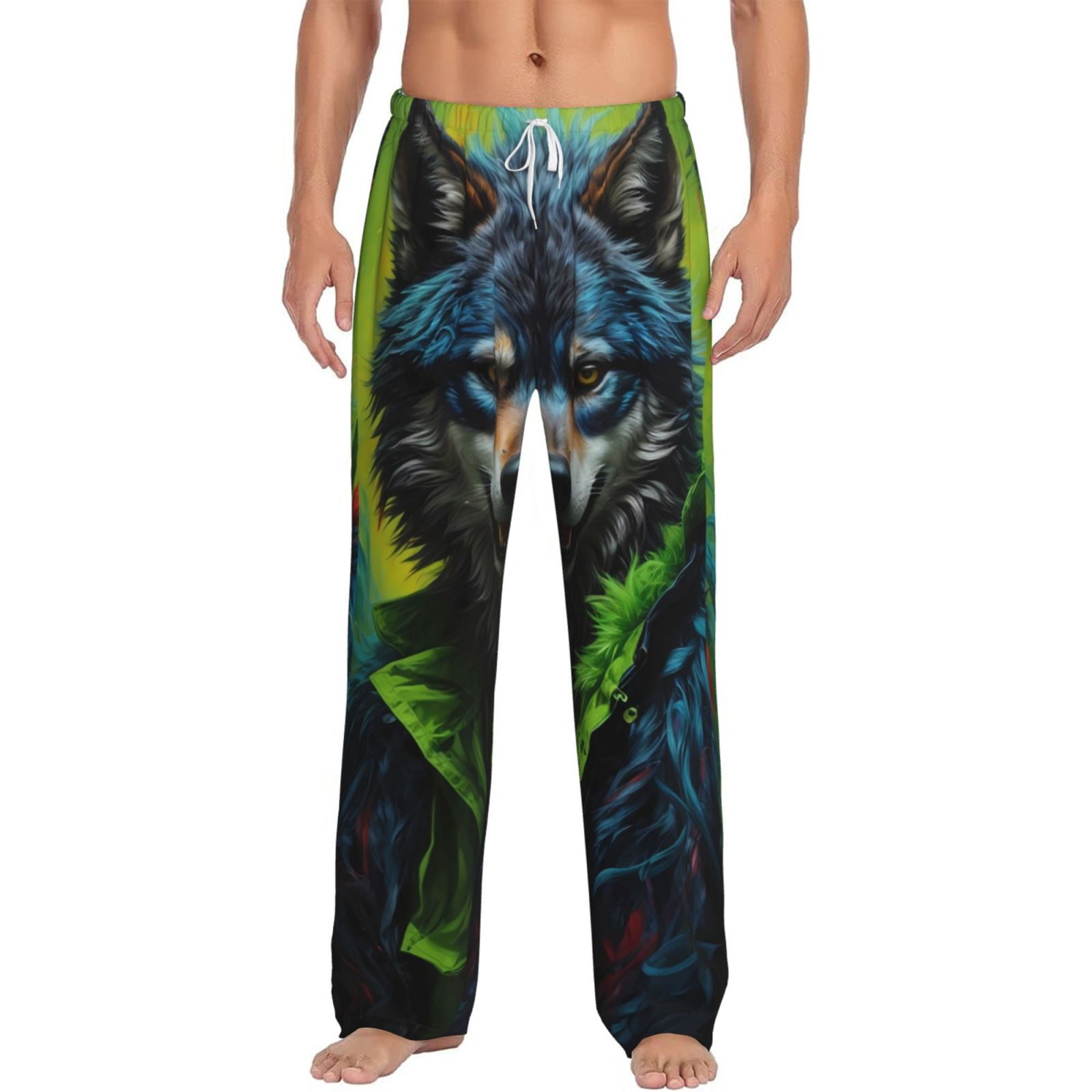 Salouo Realistic Style Wolf Warrior Print Pajama Pants for Men, Lounge ...