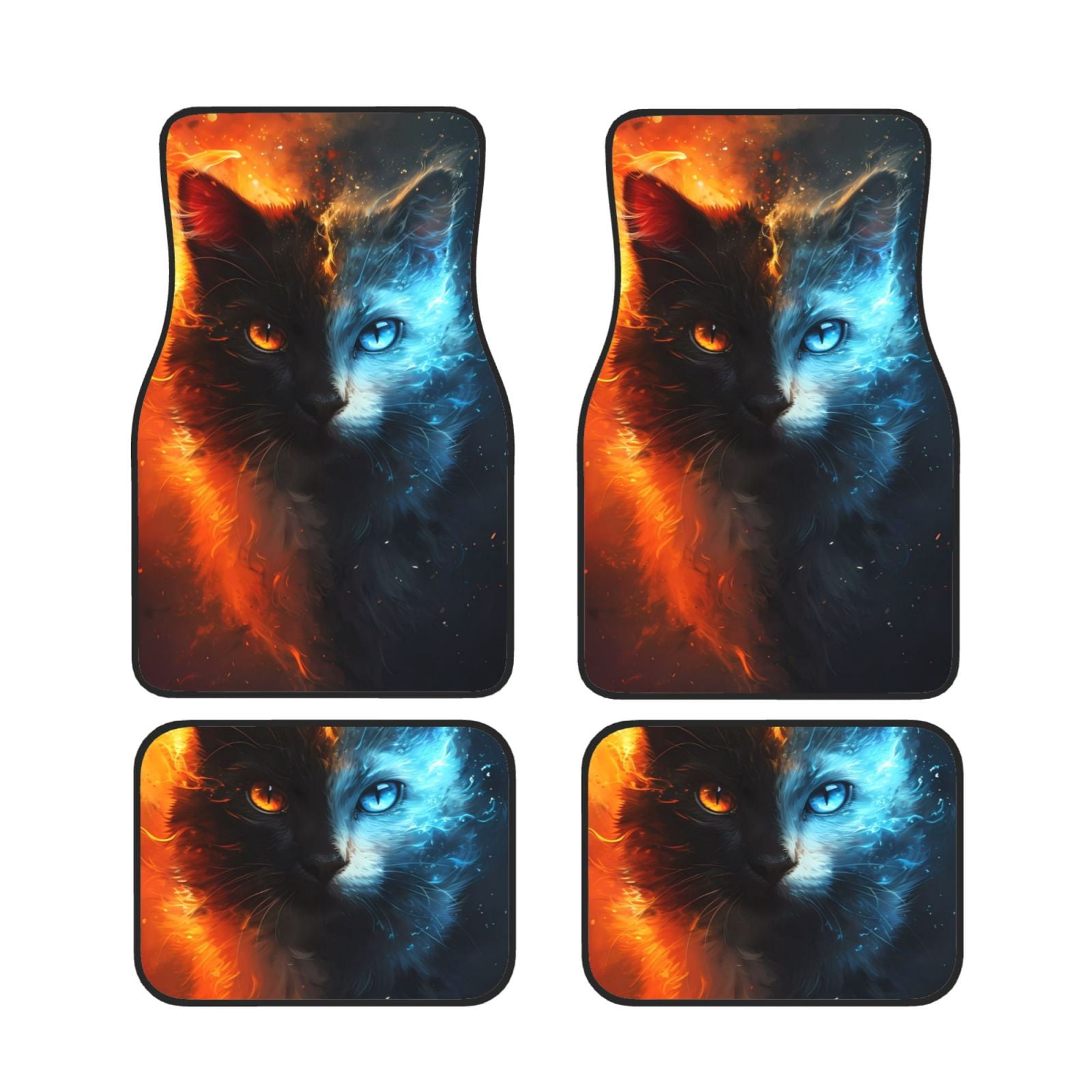 Salouo Red And Blue Fire Cat for Car Floor Mat Set of 4–Car Carpet Mats ...