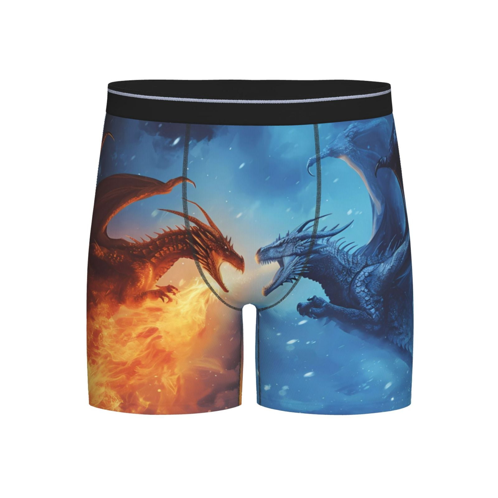 Salouo Red And Blue Fire Dragon A Pattern Men's Boxer Briefs, Soft ...