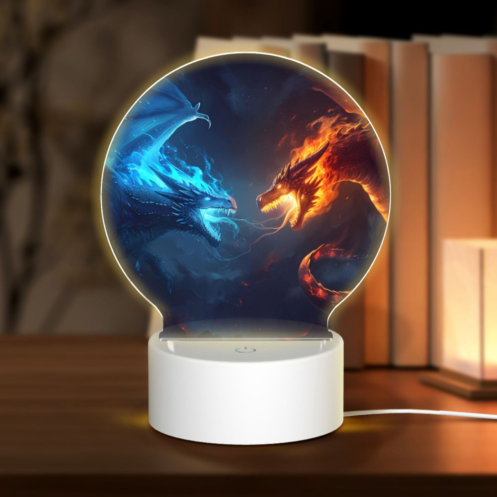 Salouo Red And Blue Fire Dragon C for Round Acrylic Night Light ...