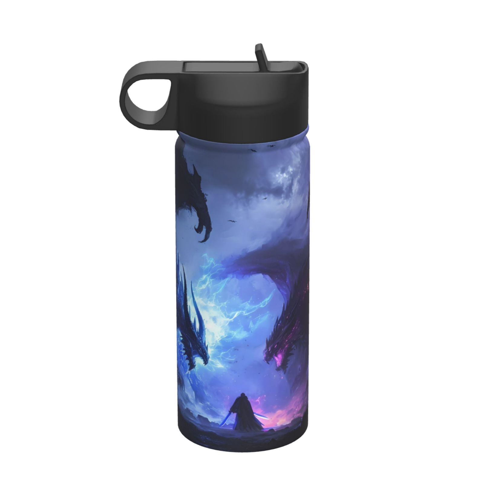 Salouo Red And Blue Fire Dragon Pattern 18 oz Water Bottle With Straw ...
