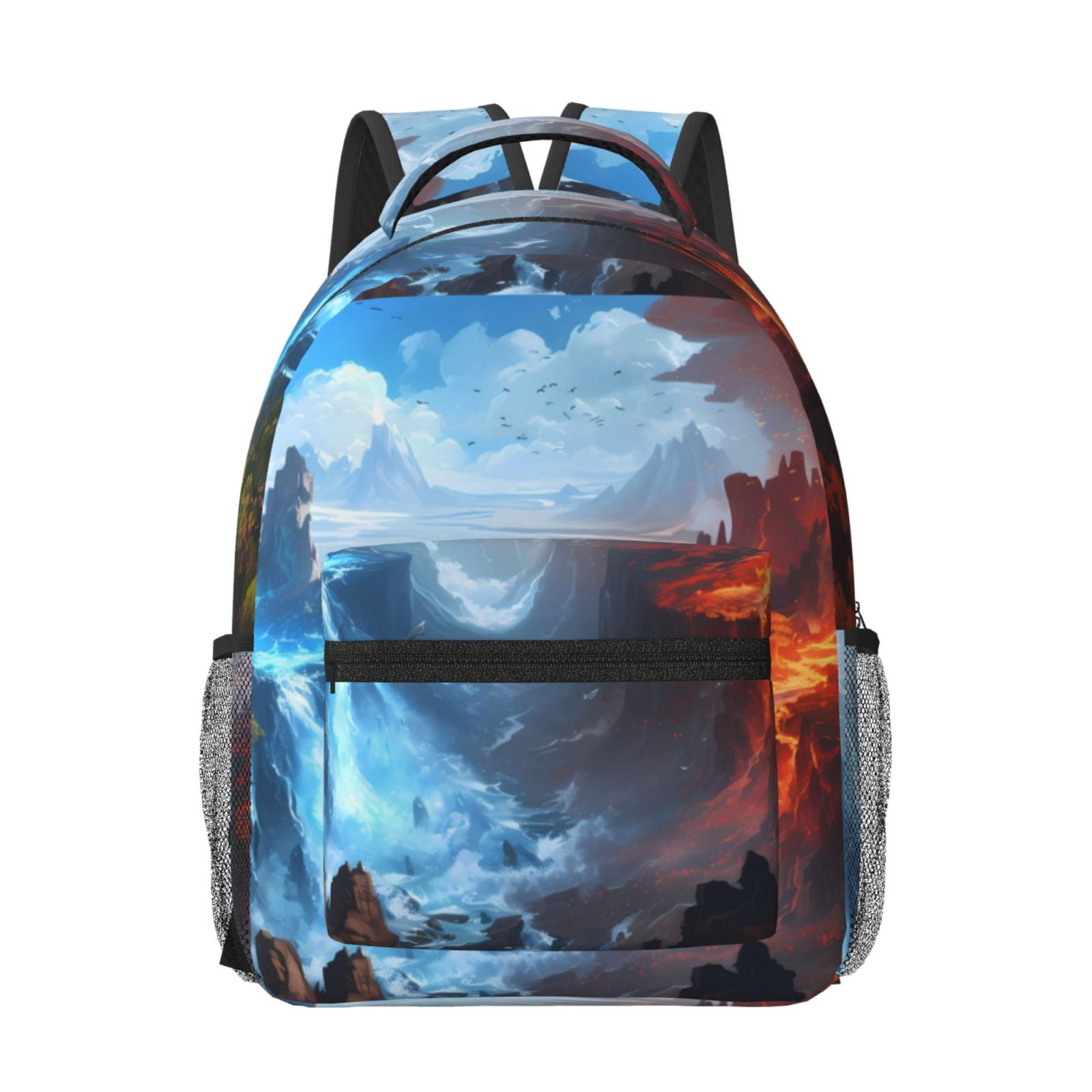 Salouo Red And Blue Fire Mountains Print Laptop Backpack 16.5'' Daypack ...