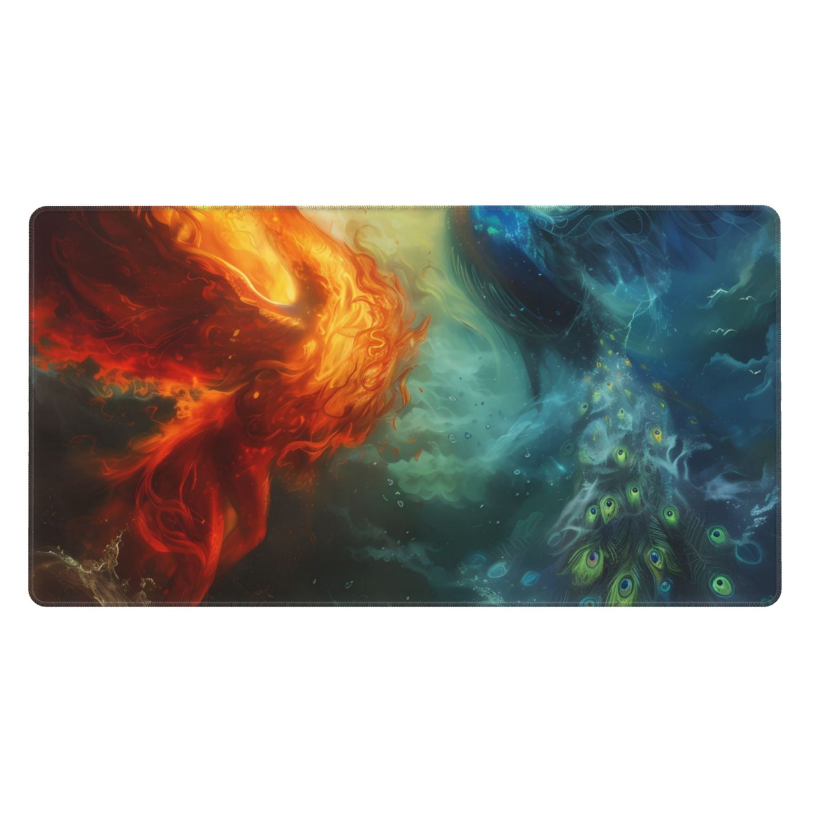 Salouo Red And Blue Fire Peacock Print Large Mouse Pad,Extended Mat ...