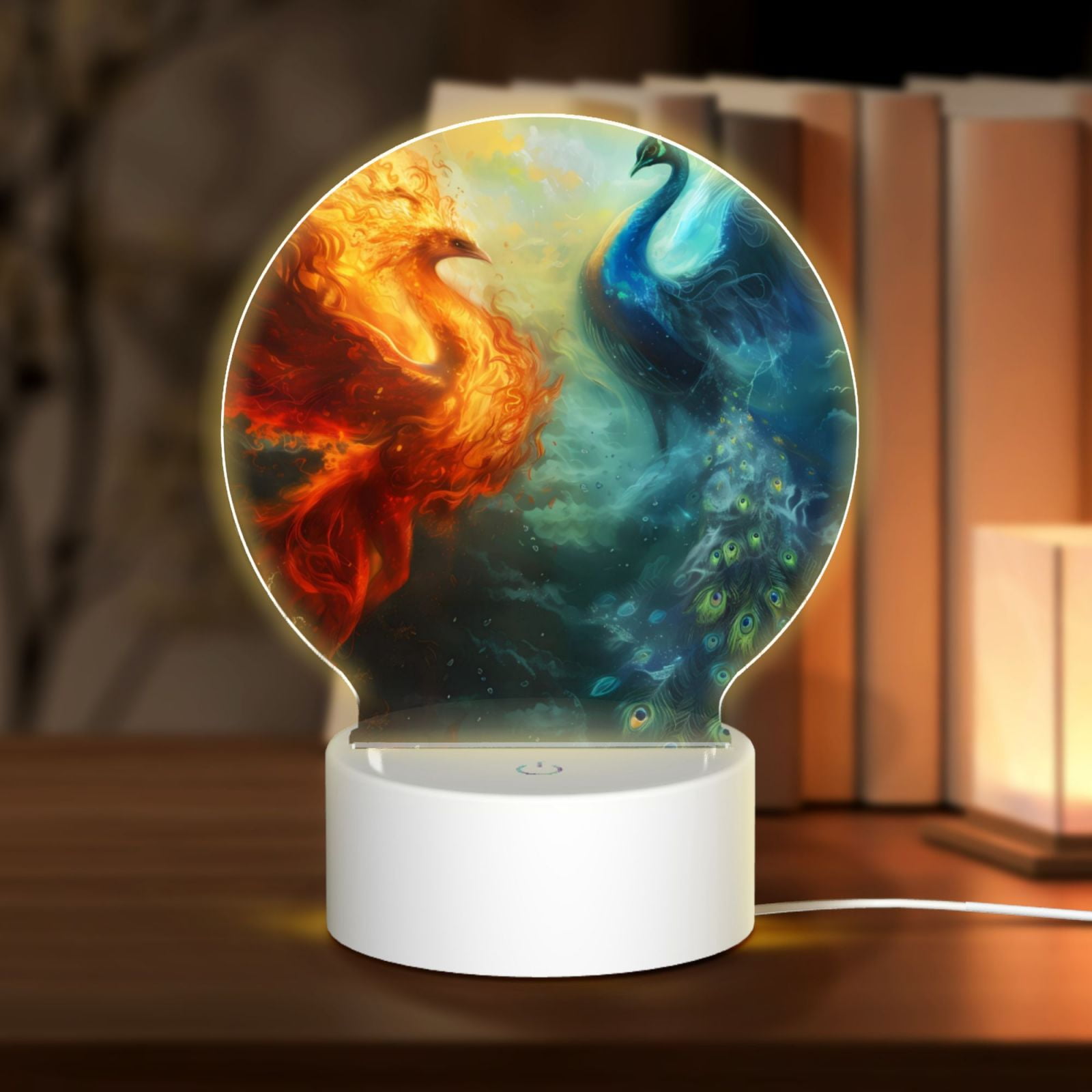 Salouo Red And Blue Fire Peacock for Round Acrylic Night Light ...