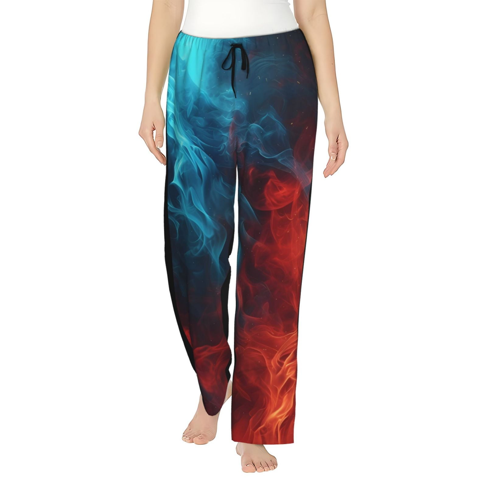 Salouo Red And Blue Fire Print Women's Pajama Pants Casual Loose ...