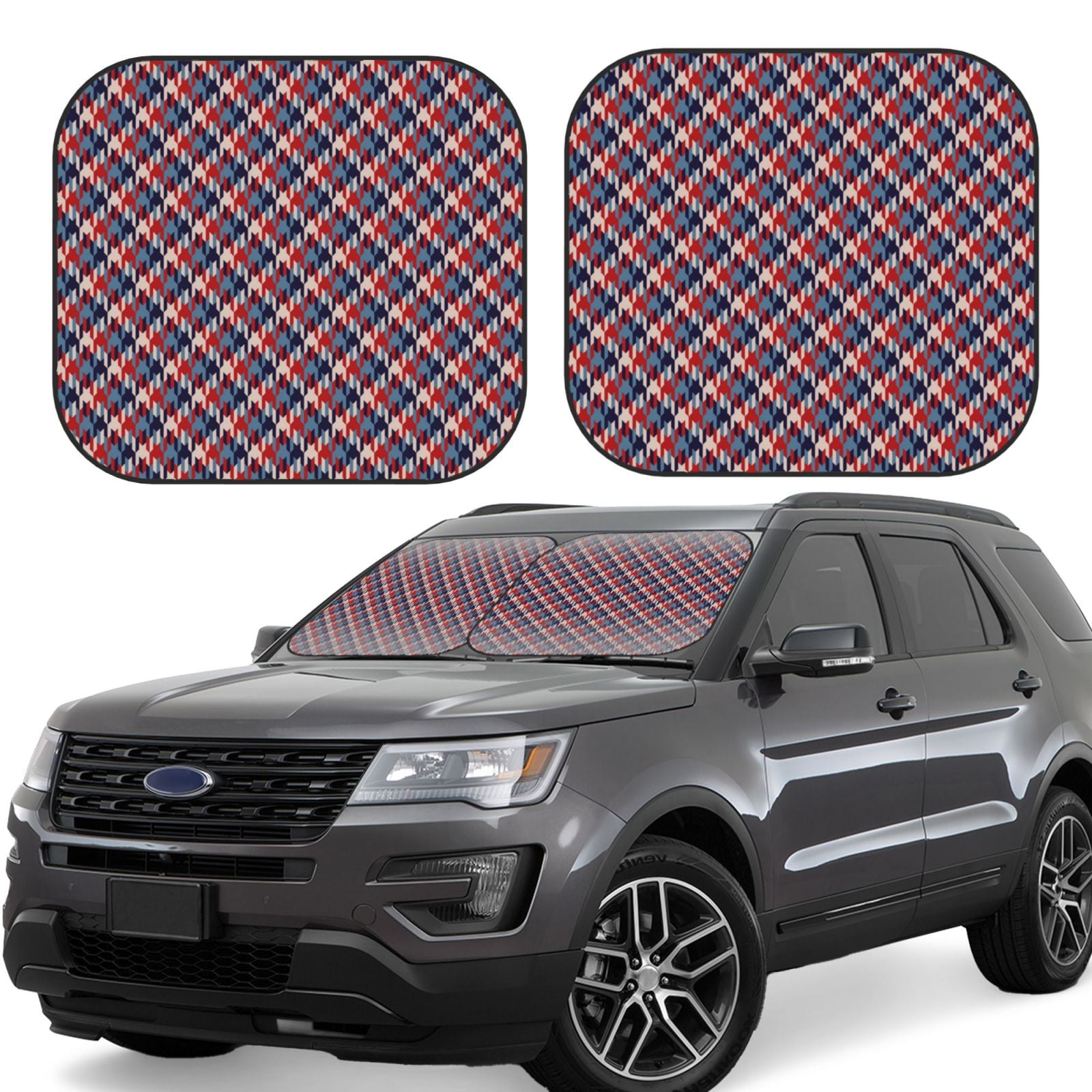 Salouo Red Blue Checked Pattern Car Windshield Sun Shade Foldable ...