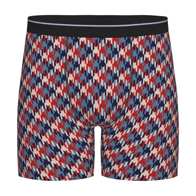 Salouo Red Blue Checked Pattern Men's Boxer Briefs, Soft & Breathable ...