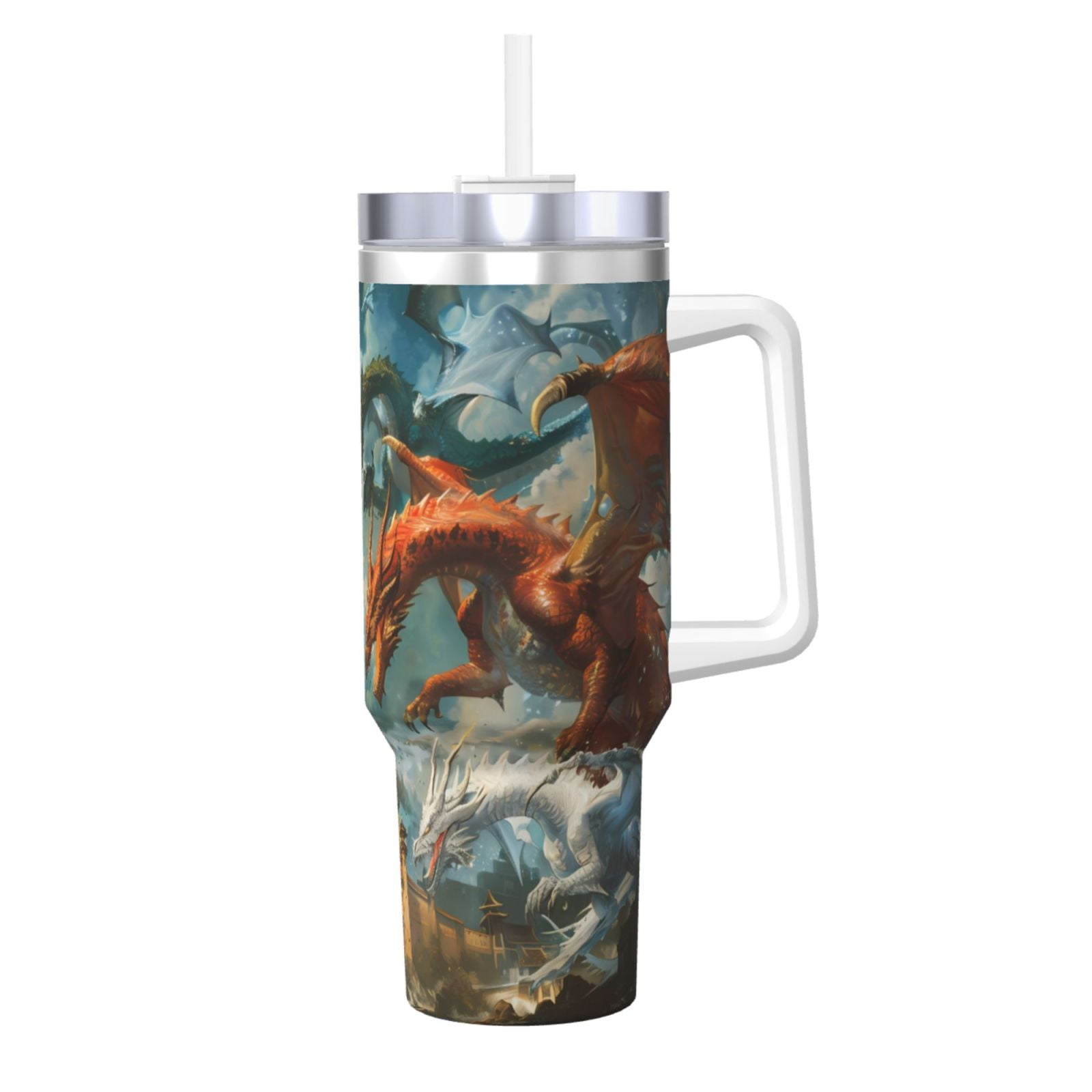 Salouo Red Blue Dragon Battle Epic for 40oz Water Bottle with Handle ...