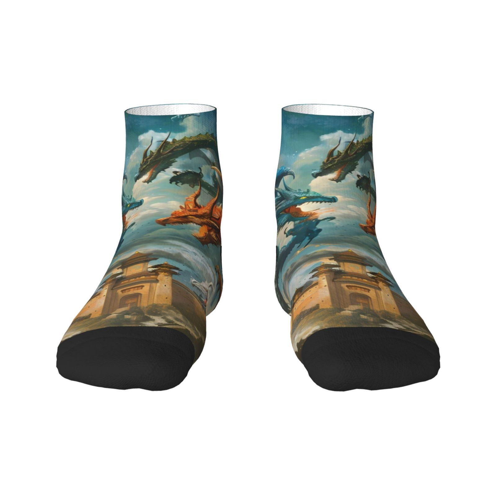 Salouo Red Blue Dragon Battle Epic Pattern Unisex Middle Tube Socks ...