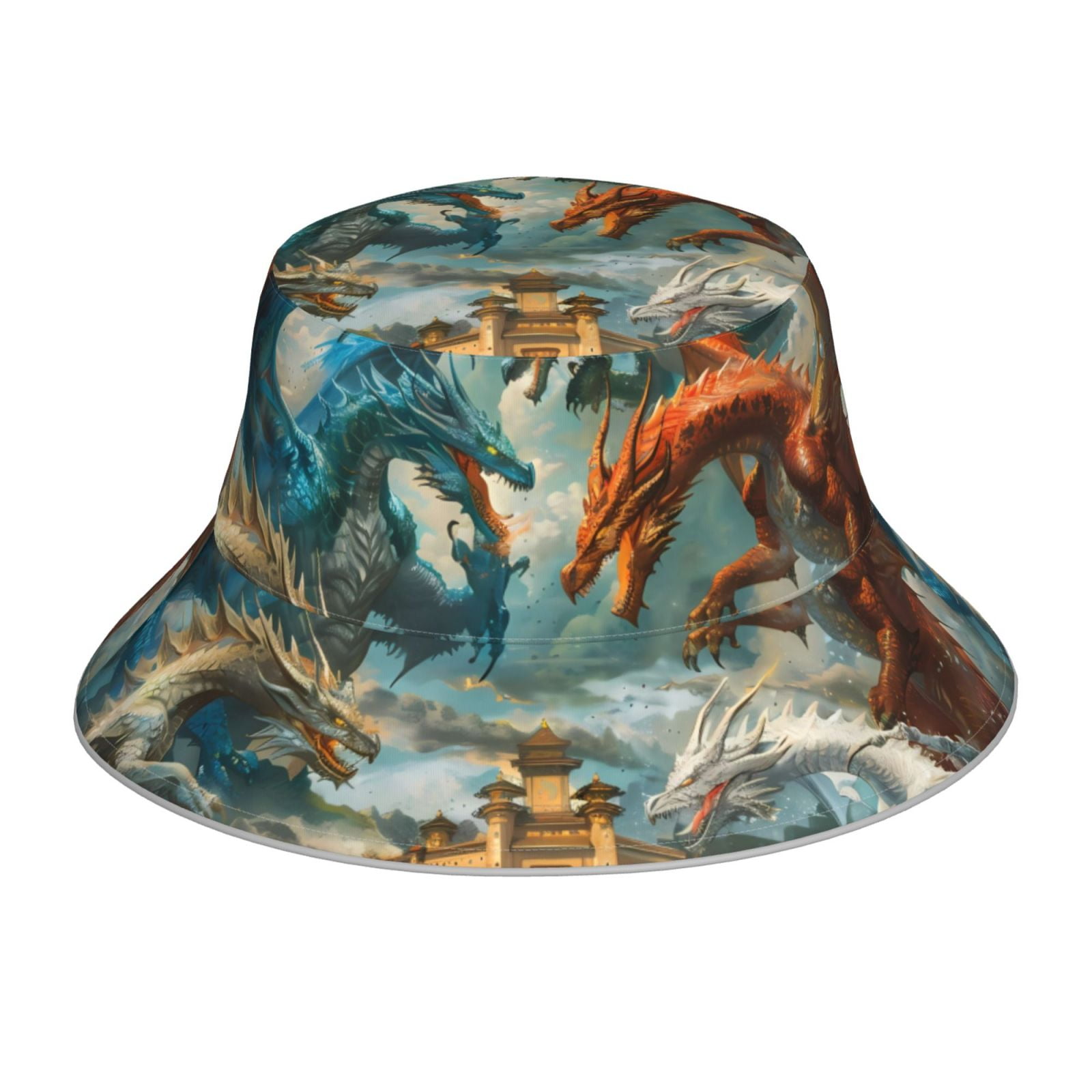Salouo Red Blue Dragon Battle Epic Print Unisex Bucket Hat, Outdoor ...