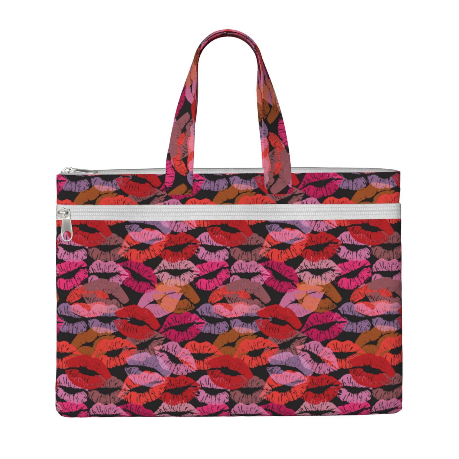 Salouo Red Lips Kissing for Canvas Tote File Bag, Tote Bag With Zipper ...