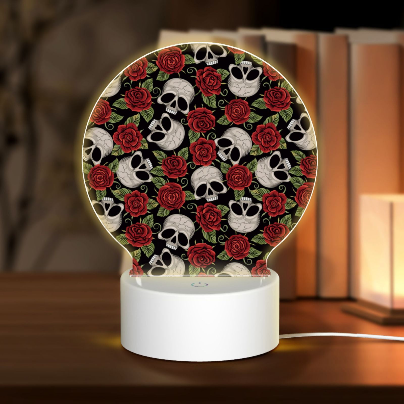 Salouo Red Rose Skull for Round Acrylic Night Light - Acrylic Sheets ...