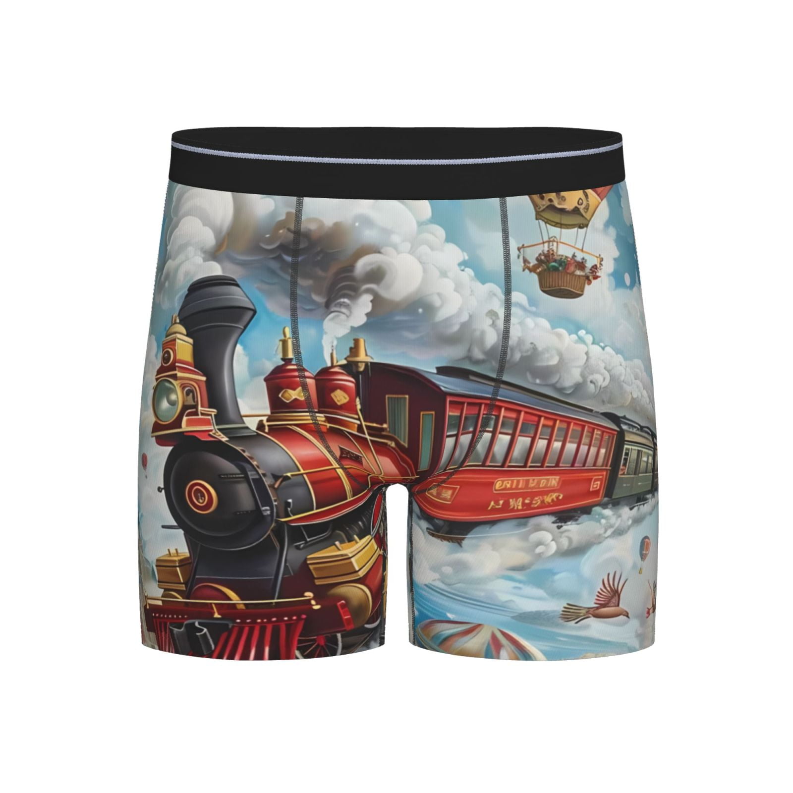 Salouo Red Train Hot Air Balloon Pattern Men's Boxer Briefs, Soft ...