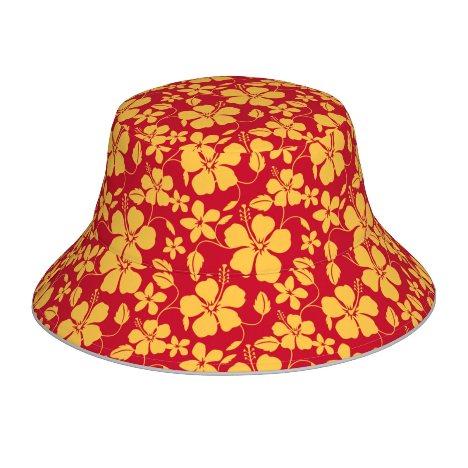 Salouo Red Vintage Flowers Print Unisex Bucket Hat, Outdoor Summer ...