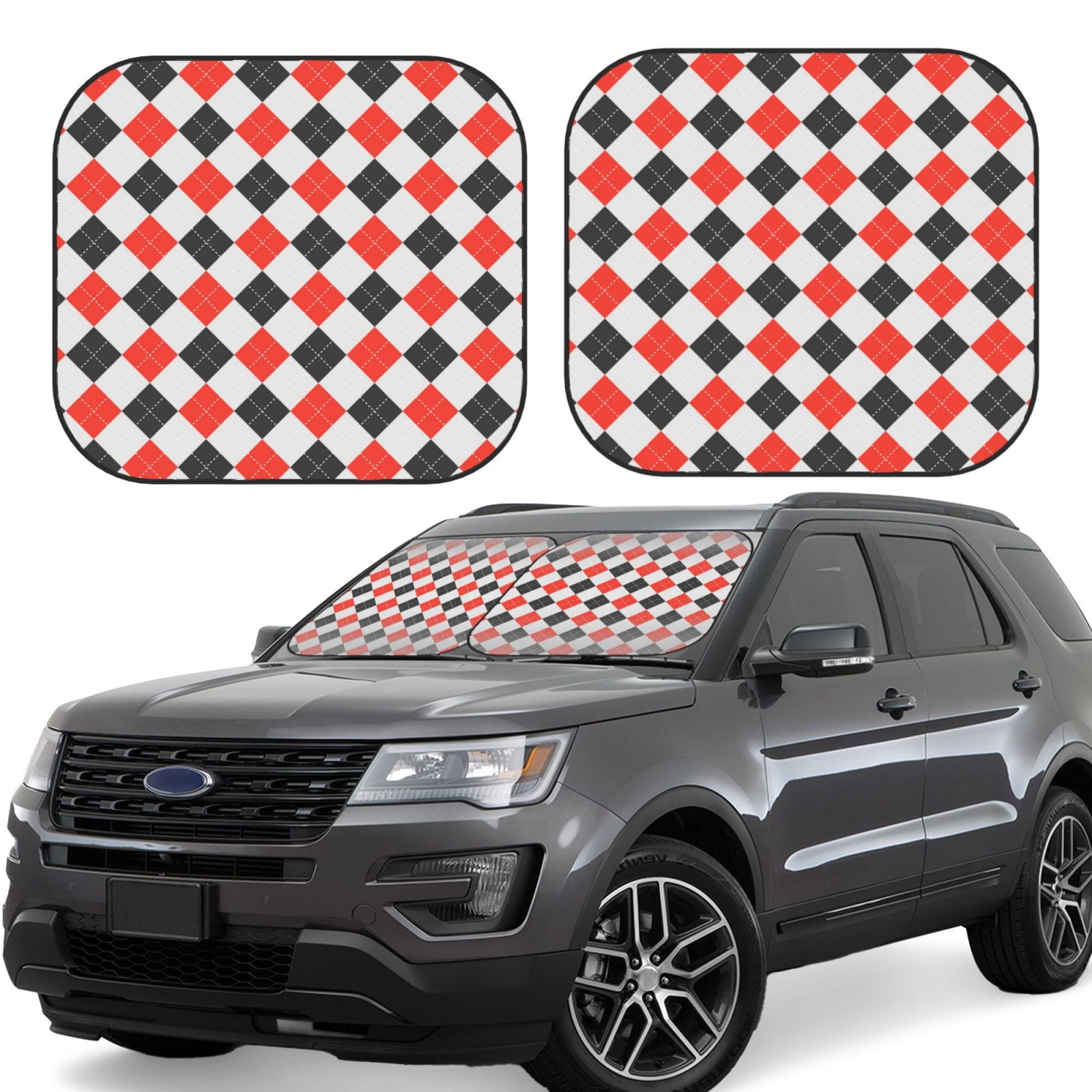 Salouo Red and black argyle Pattern Car Windshield Sun Shade Foldable ...
