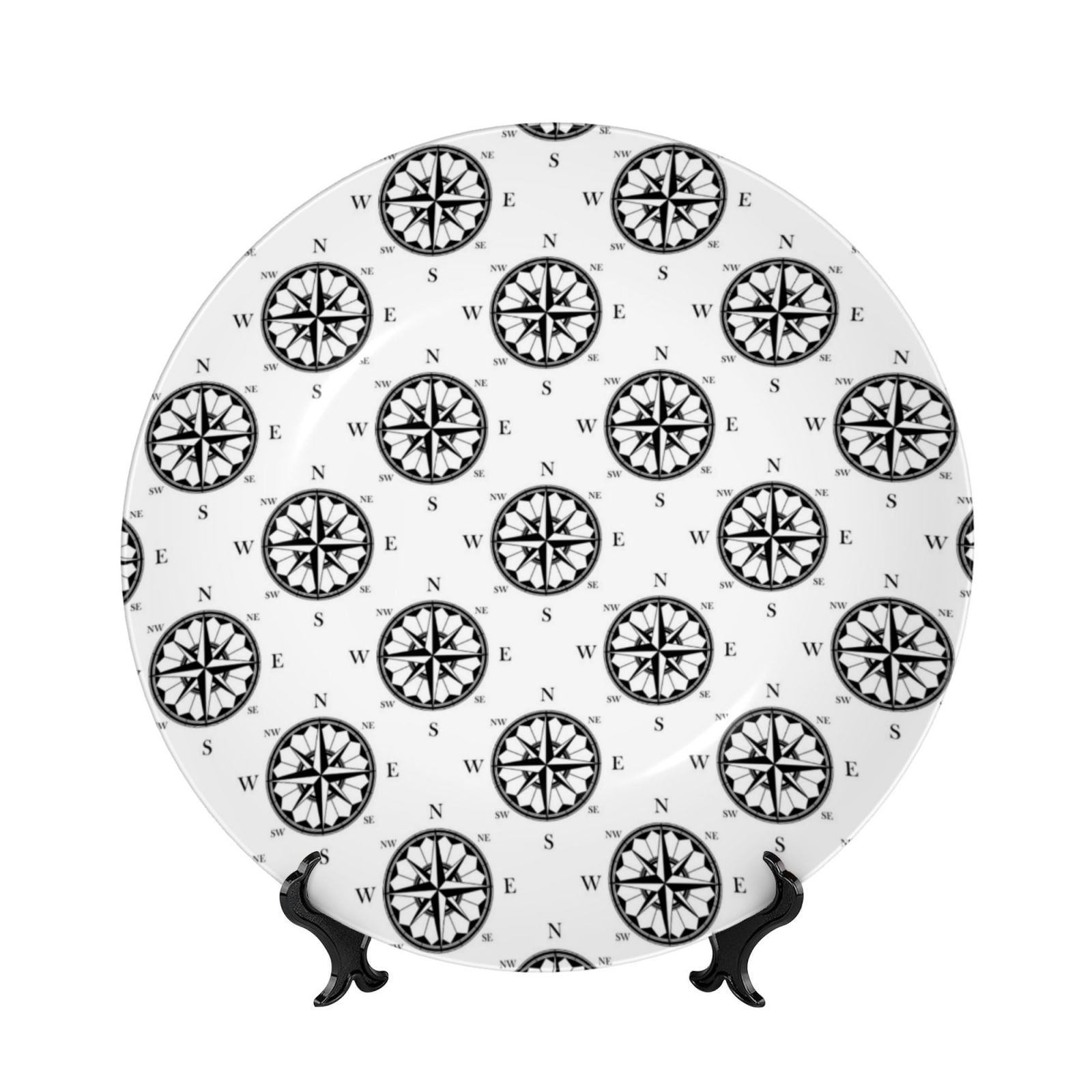 Salouo Retro Compass Pattern Bone China Decorative Plate,Holiday Decor ...