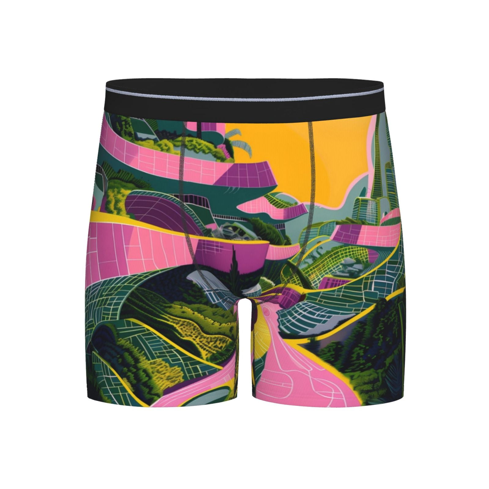 Salouo Retro Futuristic Landscape Pattern Men's Boxer Briefs, Soft ...