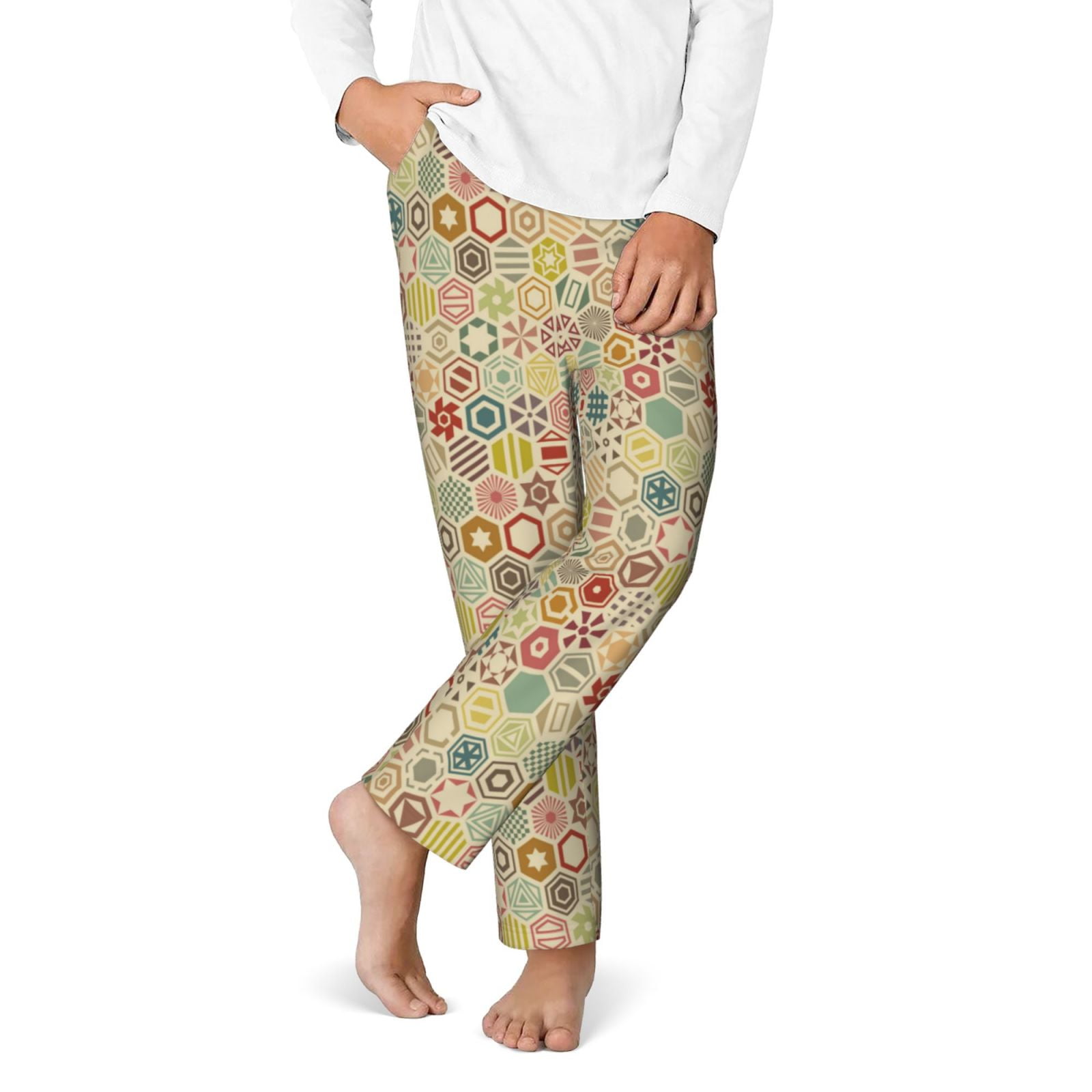 Salouo Retro Geometry Pattern Boys Pajama Pants,Long Sleep Pants for Girls Soft Lounge Pj ...