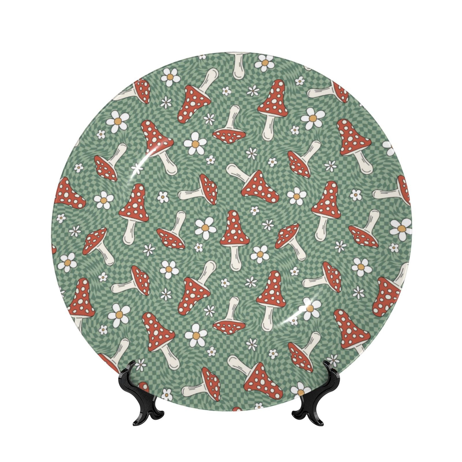Salouo Retro Hippie Groovy Mushroom Pattern Bone China Decorative Plate ...