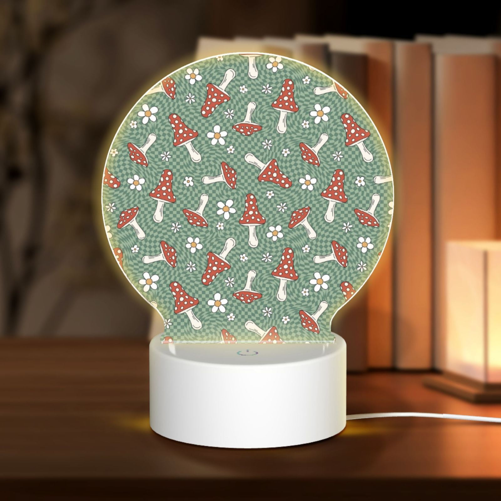 Salouo Retro Hippie Groovy Mushroom for Round Acrylic Night Light ...