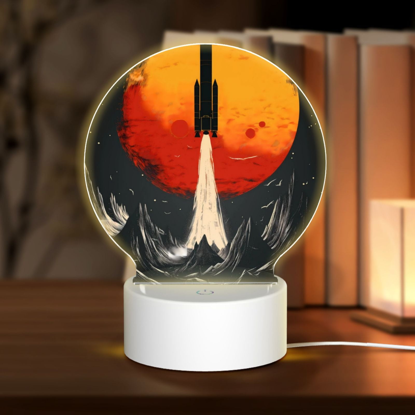 Salouo Retro Space Rocket Launch for Round Acrylic Night Light ...