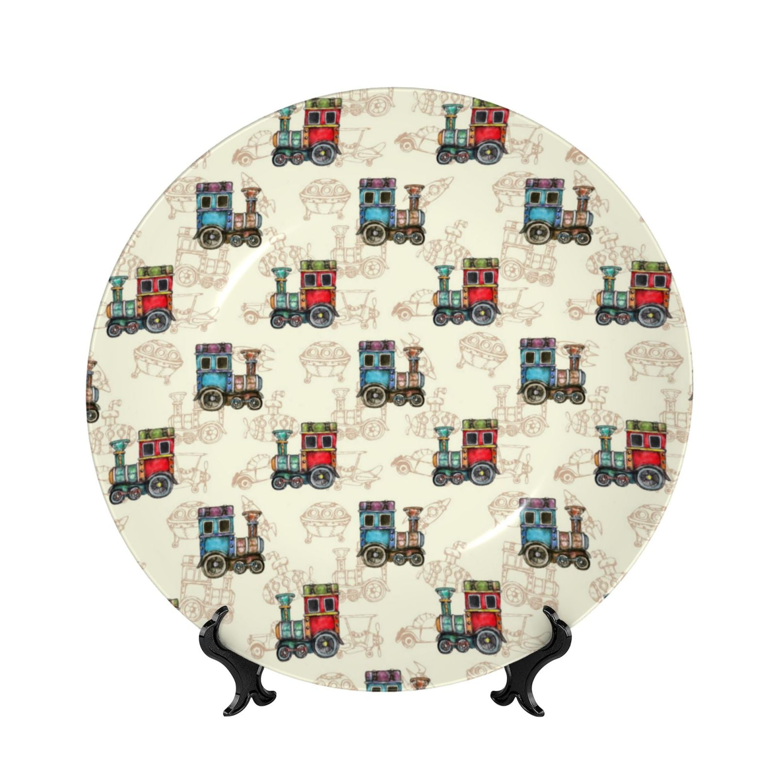 Salouo Retro Steampunk Vehicle Pattern Bone China Decorative Plate ...