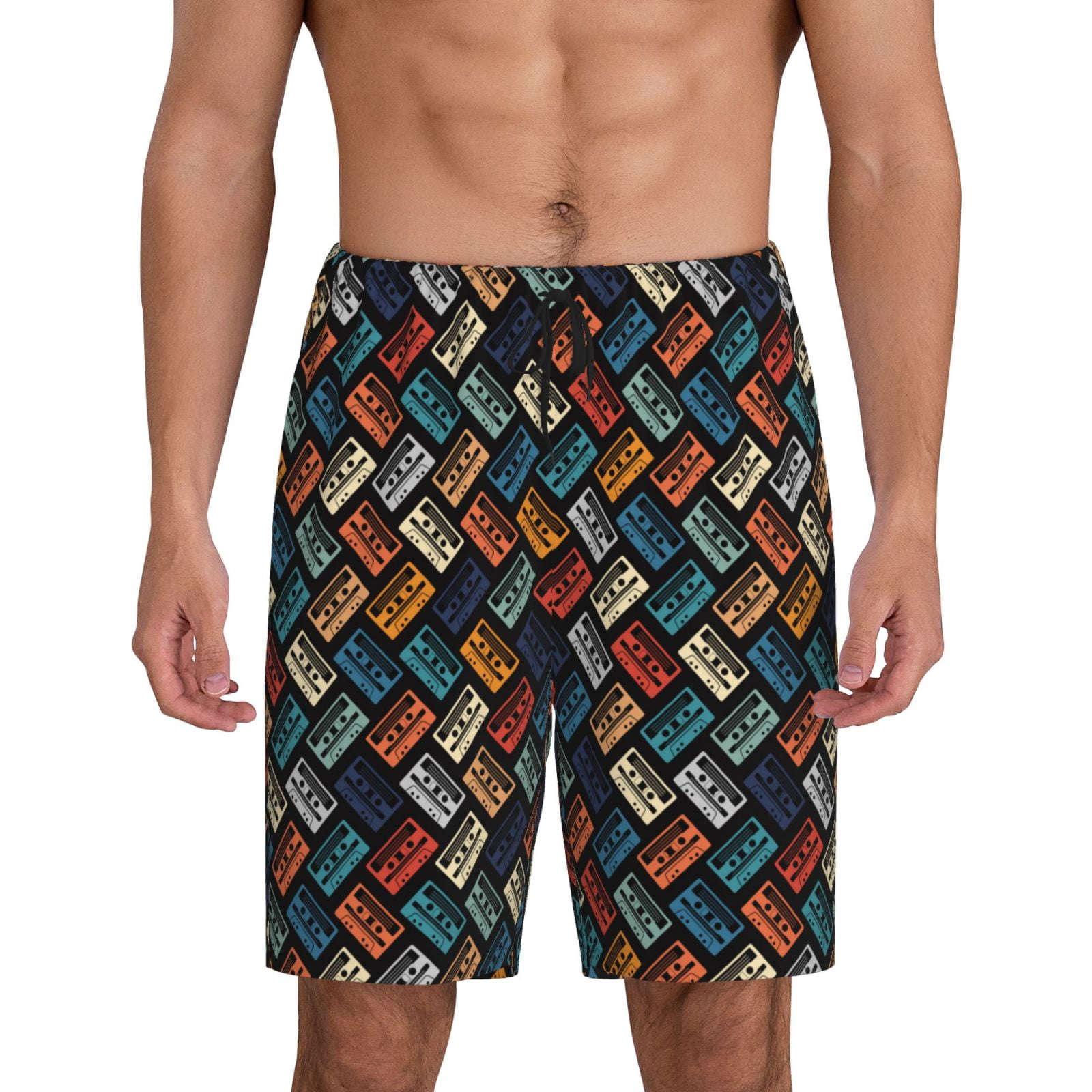 Salouo Retro Tape Pattern Men's Sleep Pajama Shorts,Pajama Bottoms ...