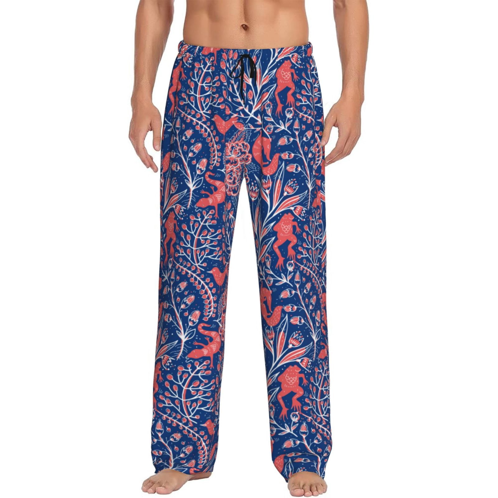 Salouo Retro plants forest animals Print Pajama Pants for Men, Lounge ...