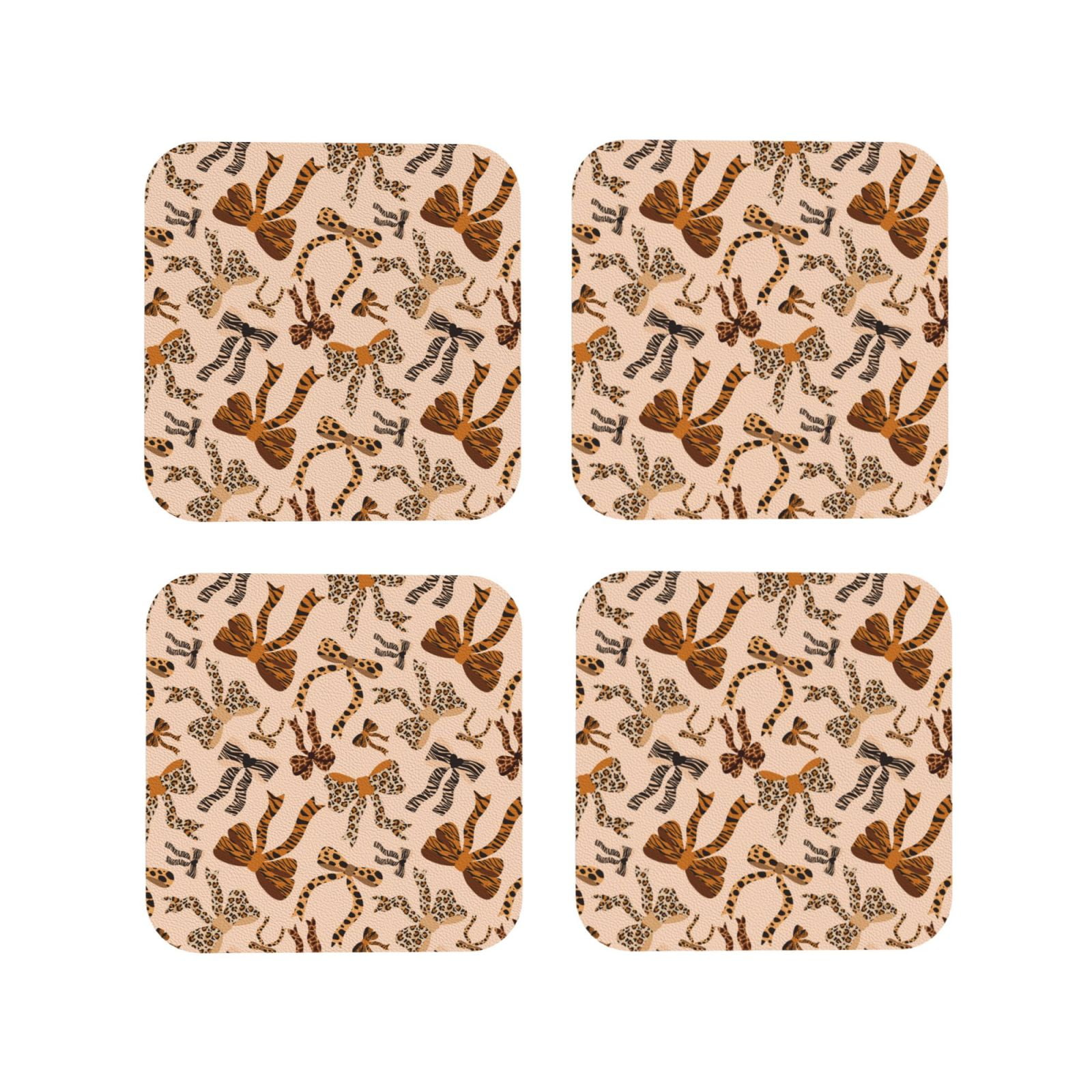 Salouo Ribbon bows with leopard Print Round Coaster,Drink Coasters ...