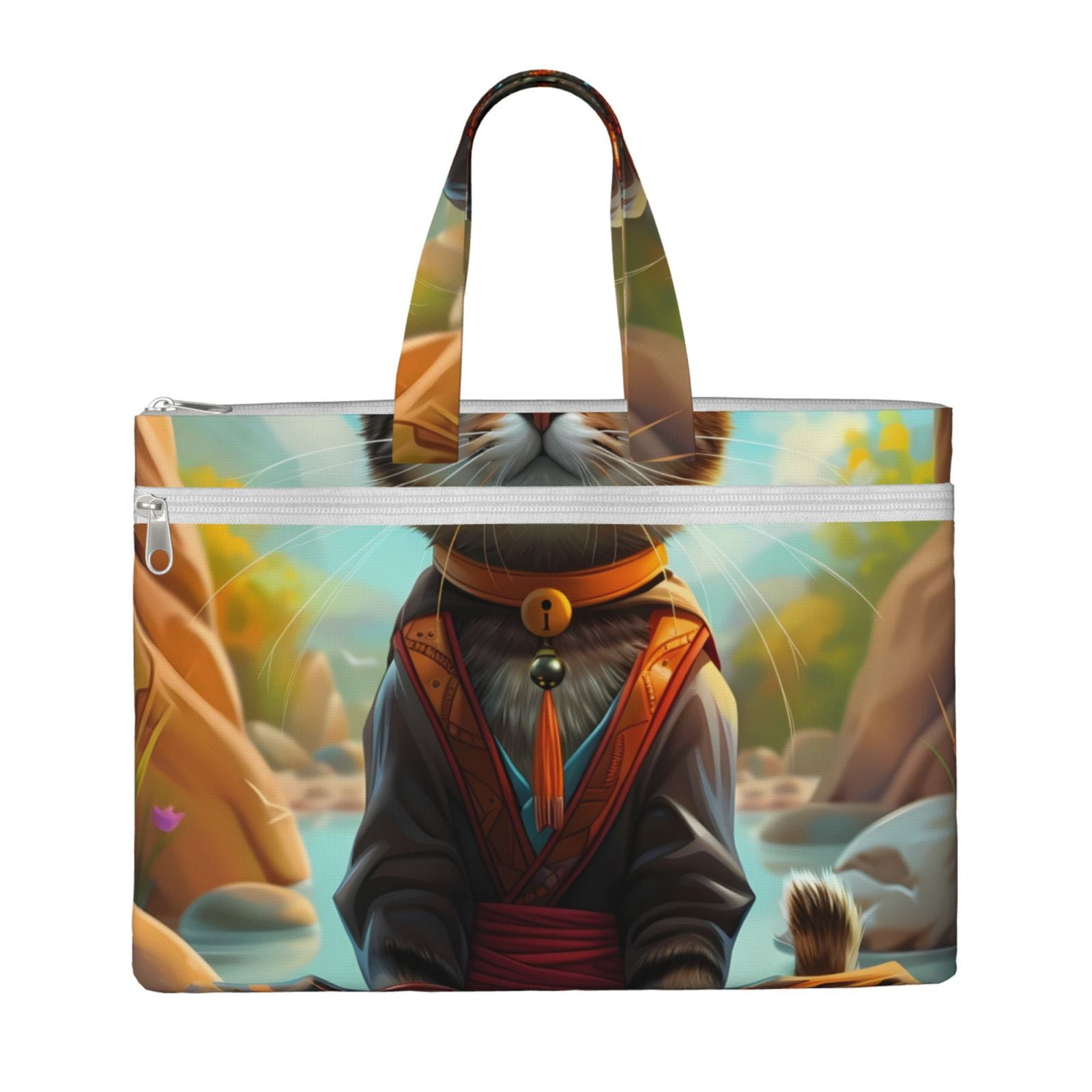 Salouo Riverside Meditating Cat for Canvas Tote File Bag, Tote Bag With ...
