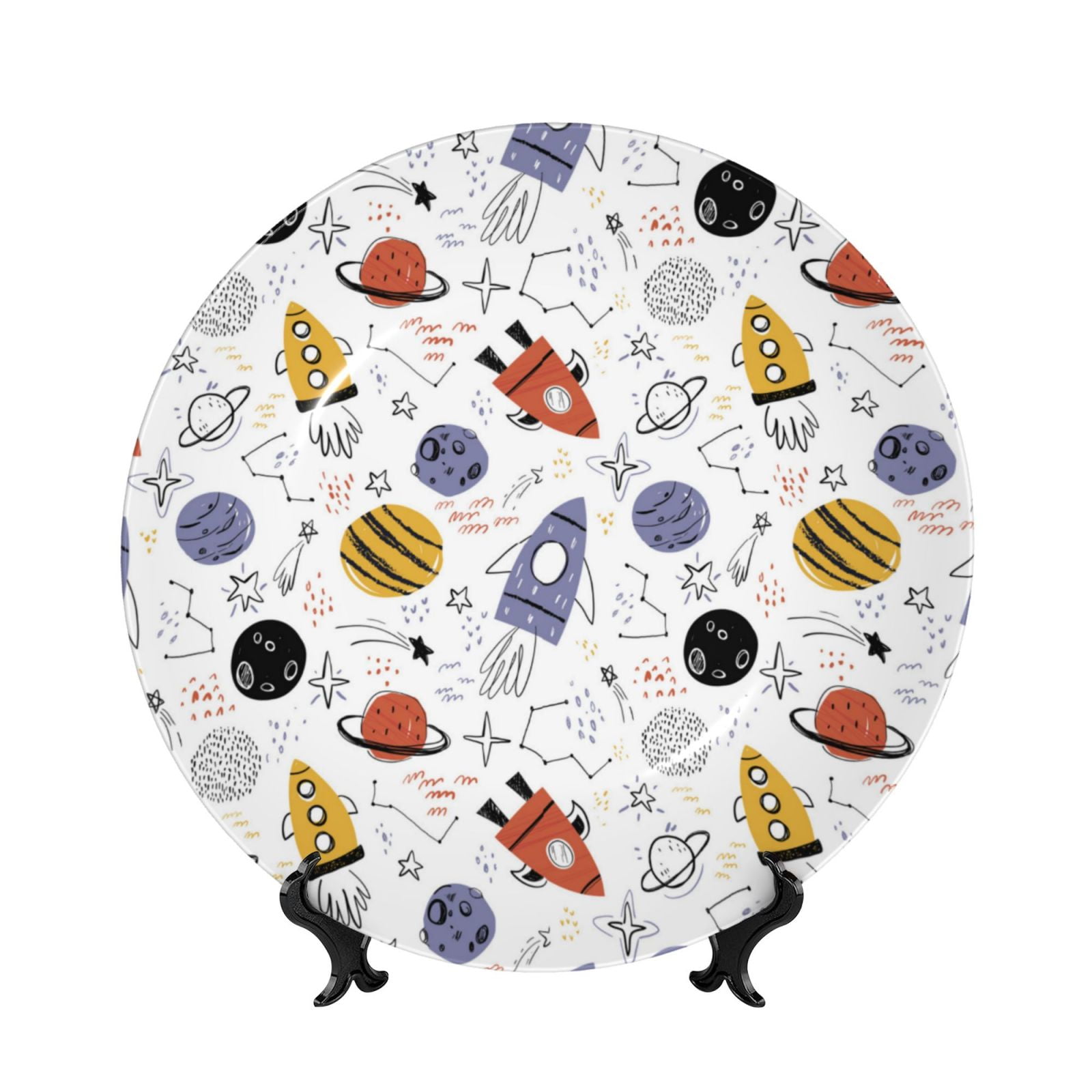 Salouo Rocket Planets Pattern Bone China Decorative Plate,Holiday Decor ...