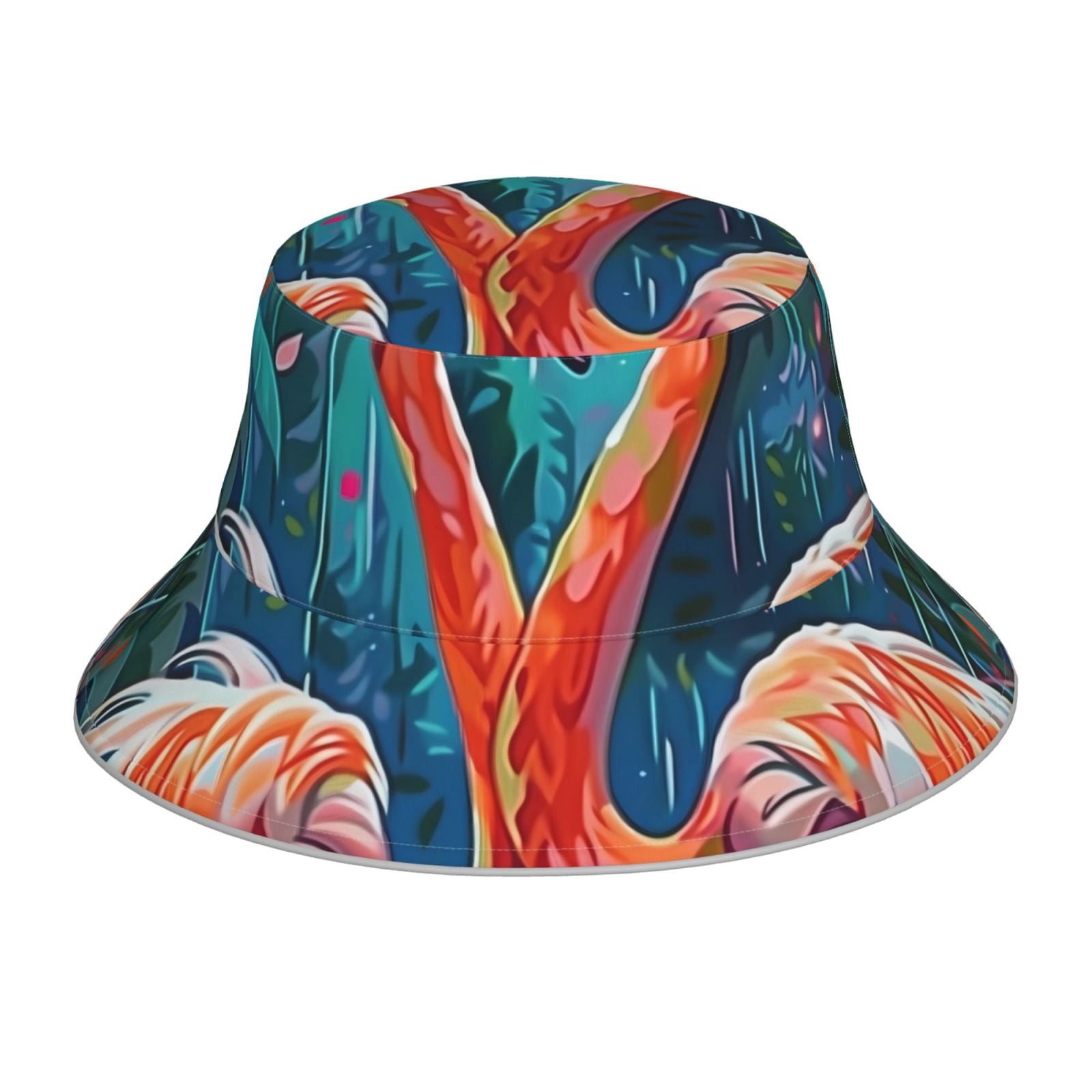 Salouo Romantic Flamingo Pair Print Unisex Bucket Hat, Outdoor Summer ...