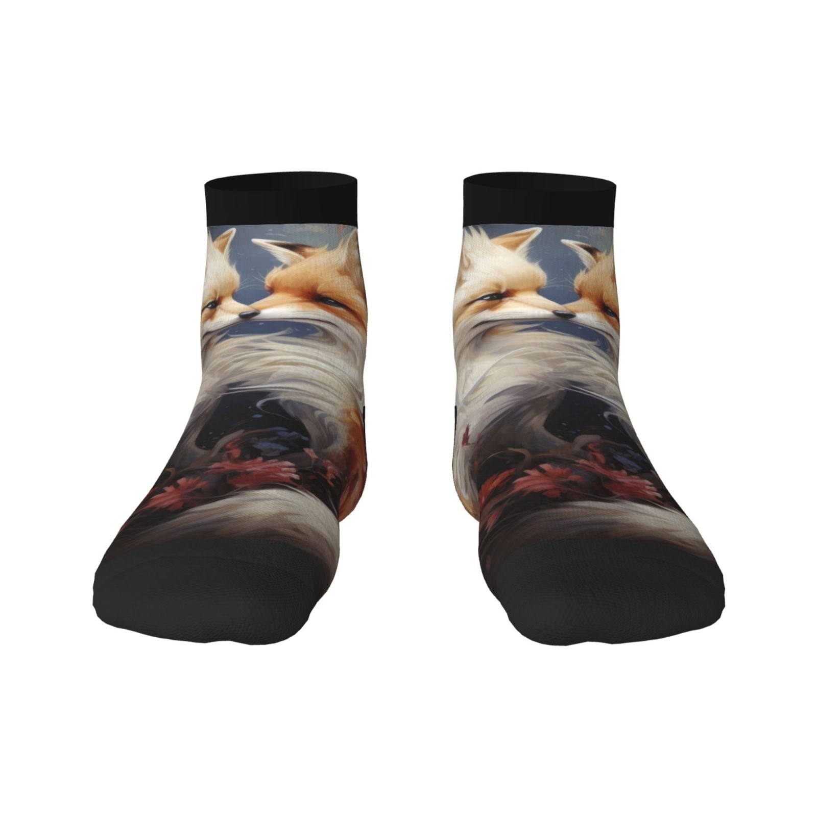 Salouo Romantic Flower Fox Couple Pattern Unisex Middle Tube Socks,Middle-Finger Knee High Socks ...