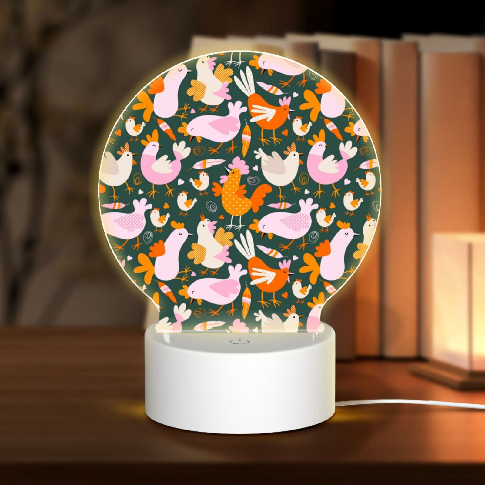Salouo Roosters and Chicks for Round Acrylic Night Light - Acrylic ...