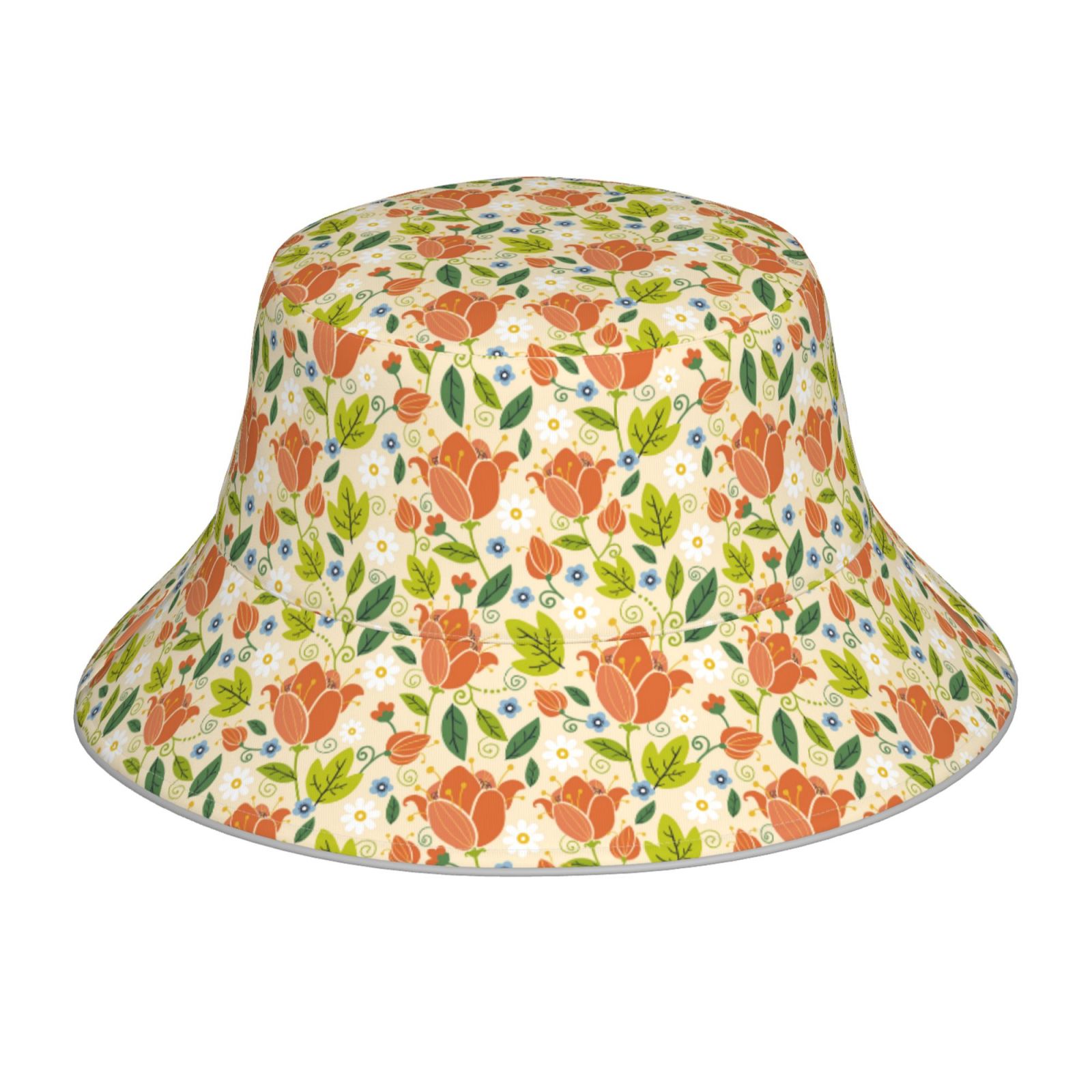 Salouo Rose Daisy Print Unisex Bucket Hat, Outdoor Summer Beach Fishing ...
