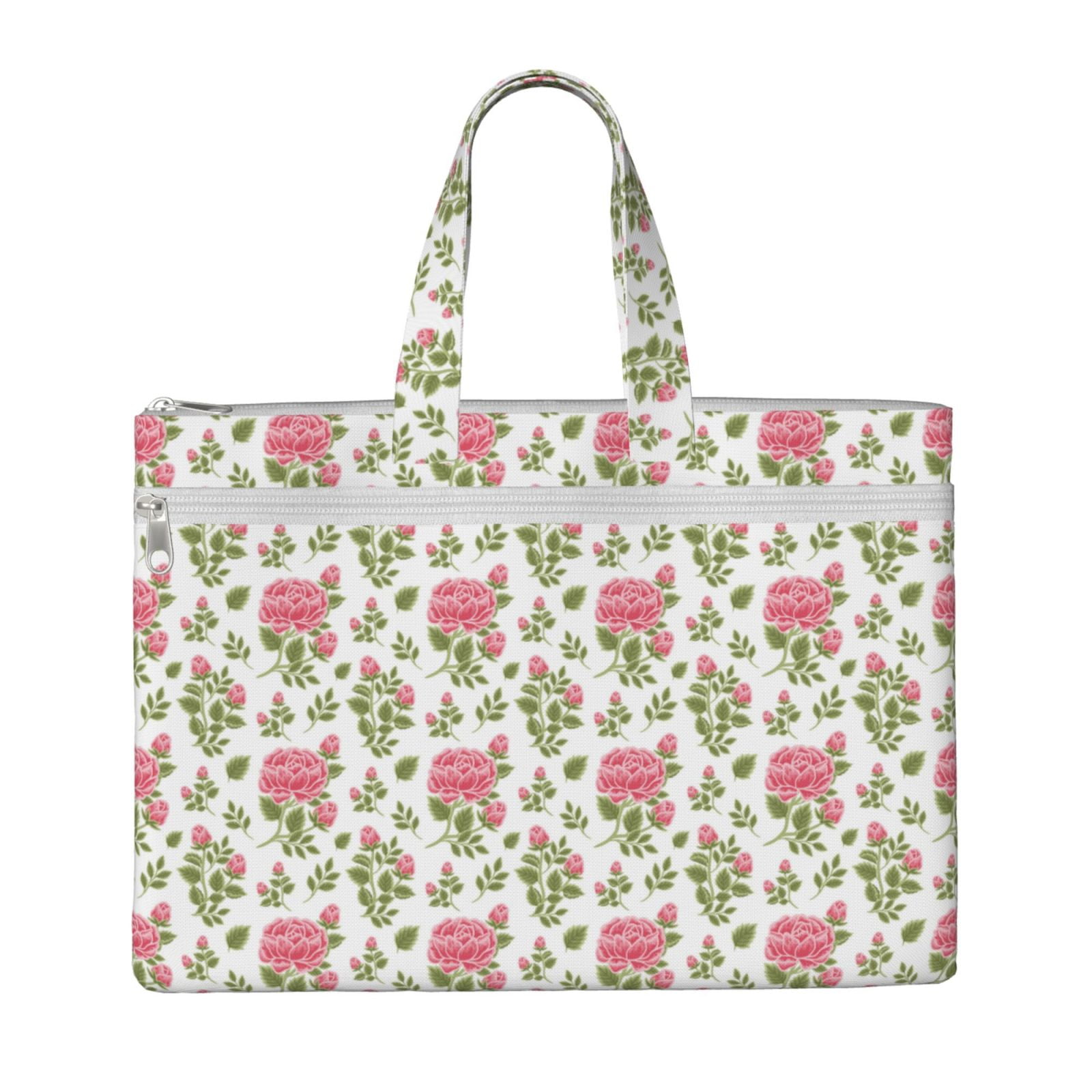 Salouo Rose Flowers for Canvas Tote File Bag, Tote Bag With Zipper ...