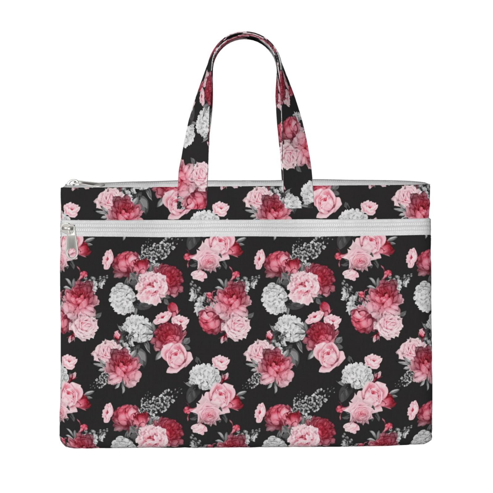 Salouo Rose Flowers for Canvas Tote File Bag, Tote Bag With Zipper ...