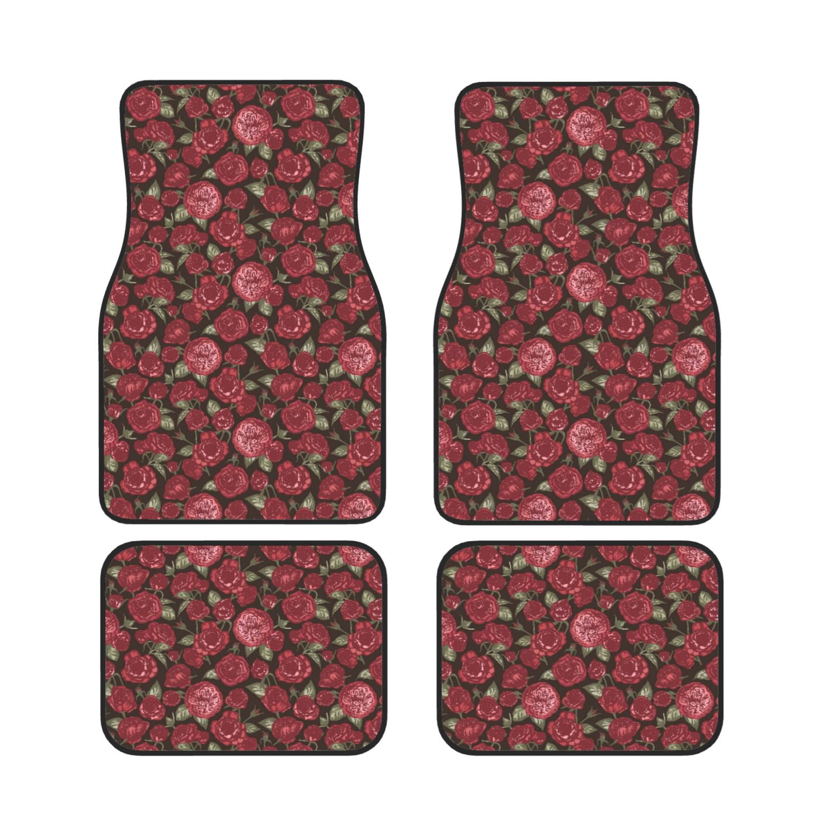 Salouo Rose Flowers for Car Floor Mat Set of 4–Car Carpet Mats - Car ...