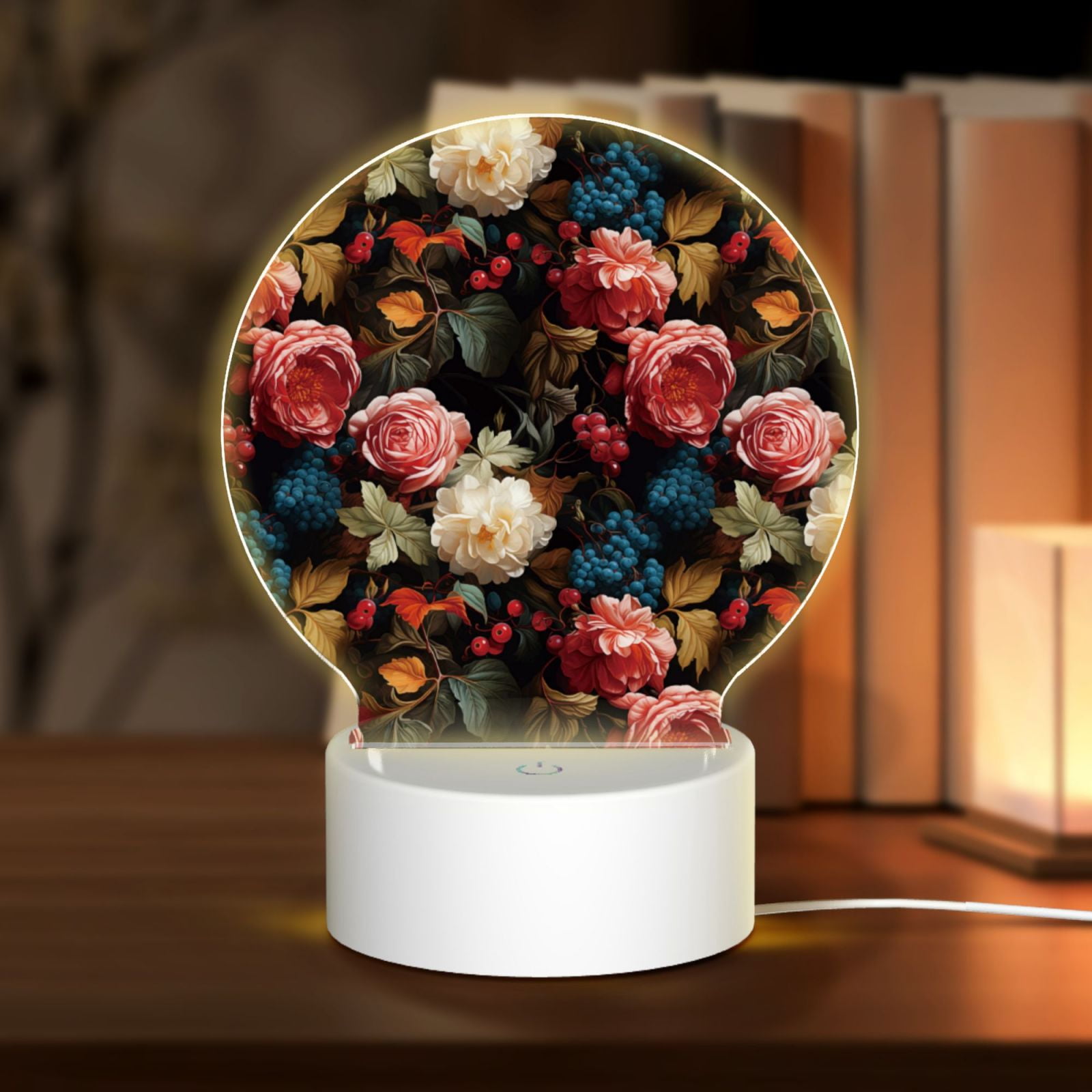 Salouo Rose Flowers for Round Acrylic Night Light - Acrylic Sheets with ...