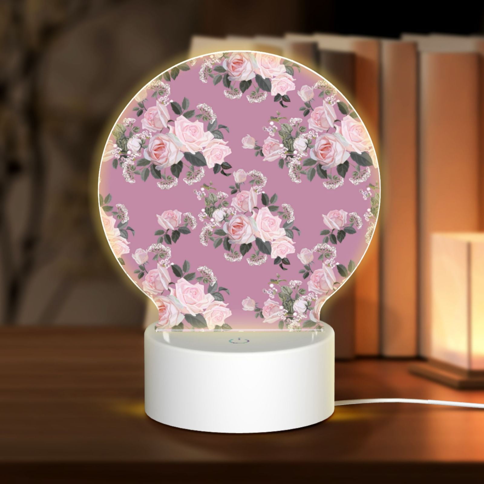Salouo Rose Flowers for Round Acrylic Night Light - Acrylic Sheets with ...
