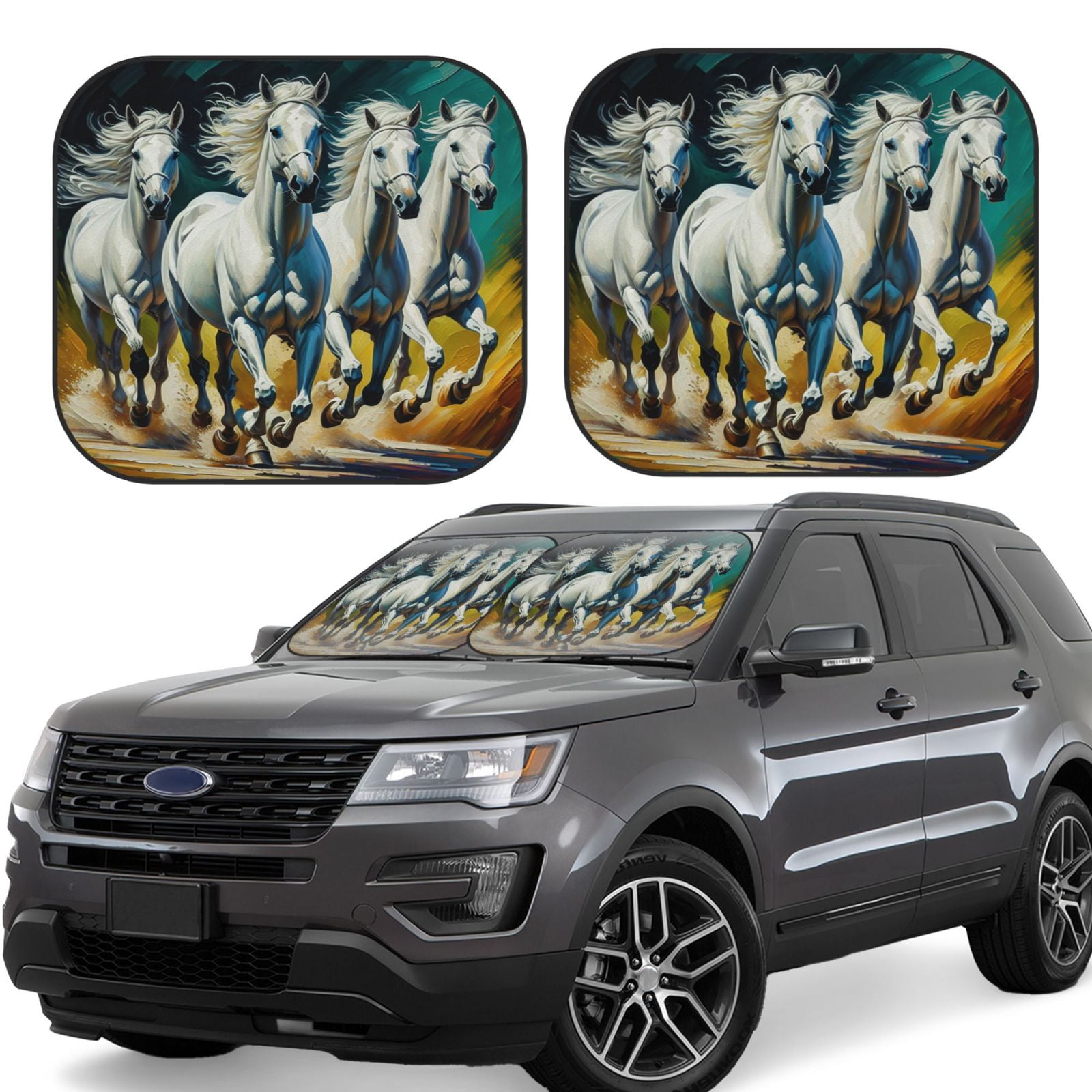 Salouo Running horses Pattern Car Windshield Sun Shade Foldable | Front ...