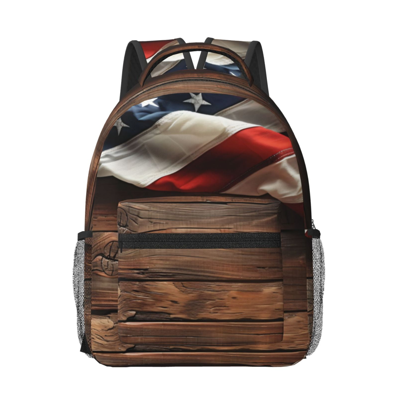 Salouo Rustic American Flag Wood Print Laptop Backpack 16.5'' Daypack ...