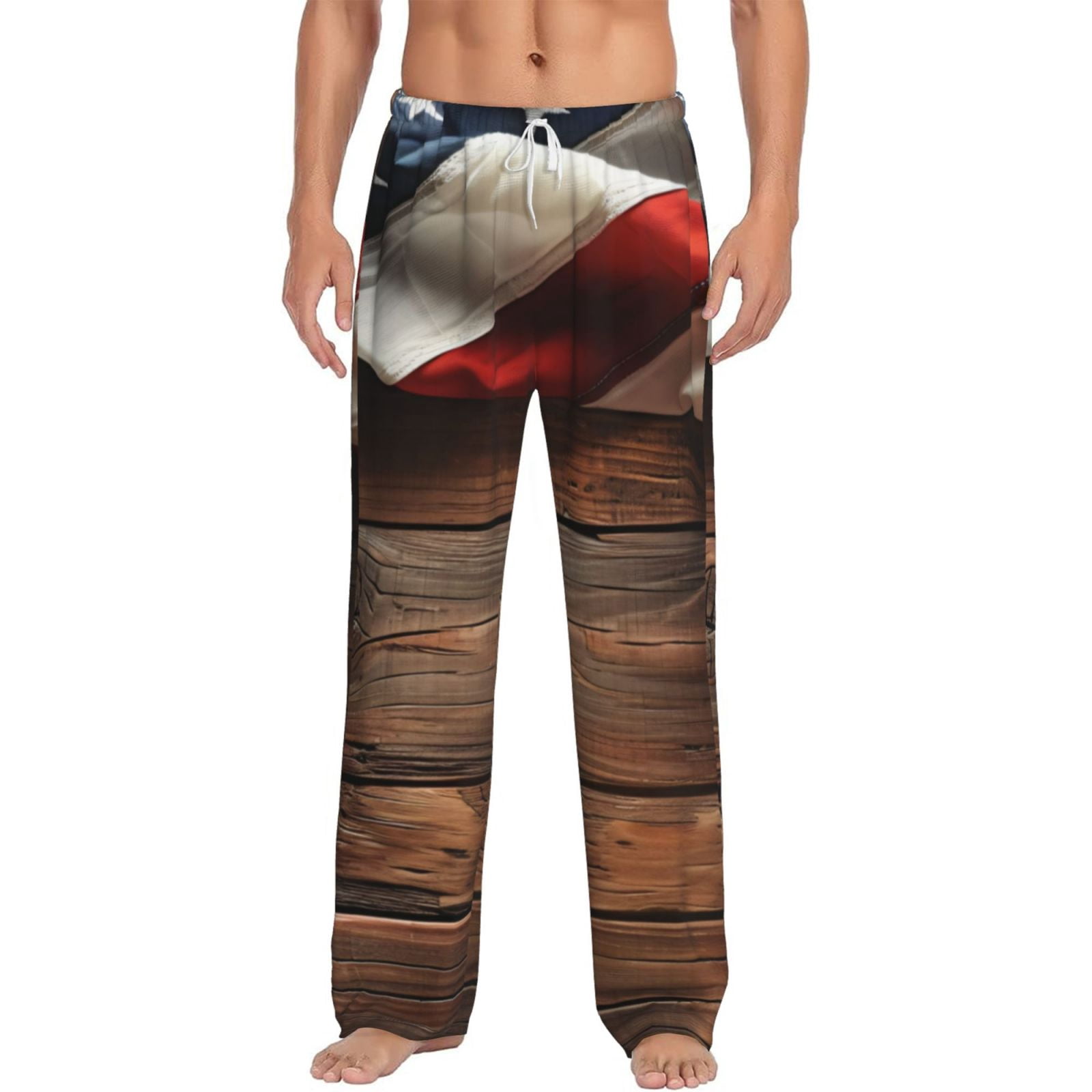 Salouo Rustic American Flag Wood Print Pajama Pants for Men, Lounge ...