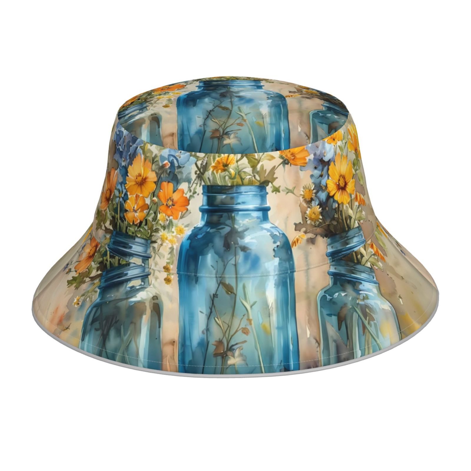 Salouo Rustic Blue Vase Blossoms Print Unisex Bucket Hat, Outdoor ...