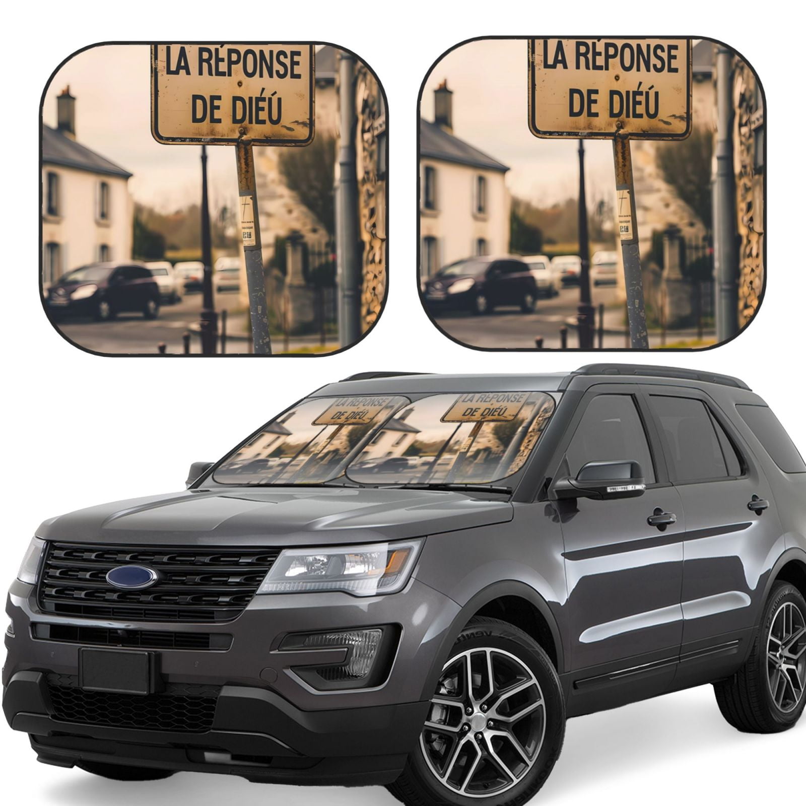 Salouo Rustic French Signpost Pattern Car Windshield Sun Shade Foldable ...