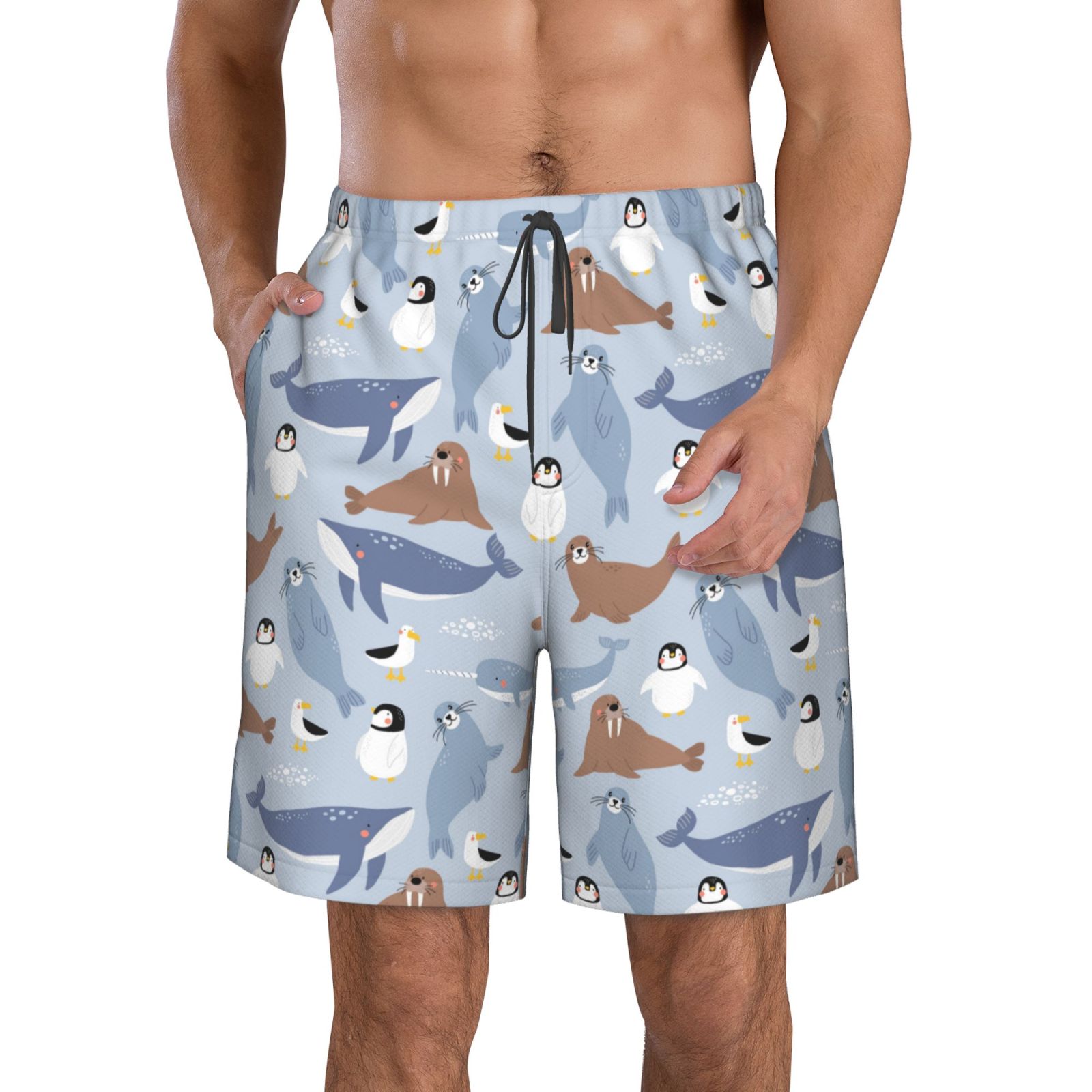 Salouo Seal Fox Seagull Whales Pattern Swim Trunks for Men,Men's ...