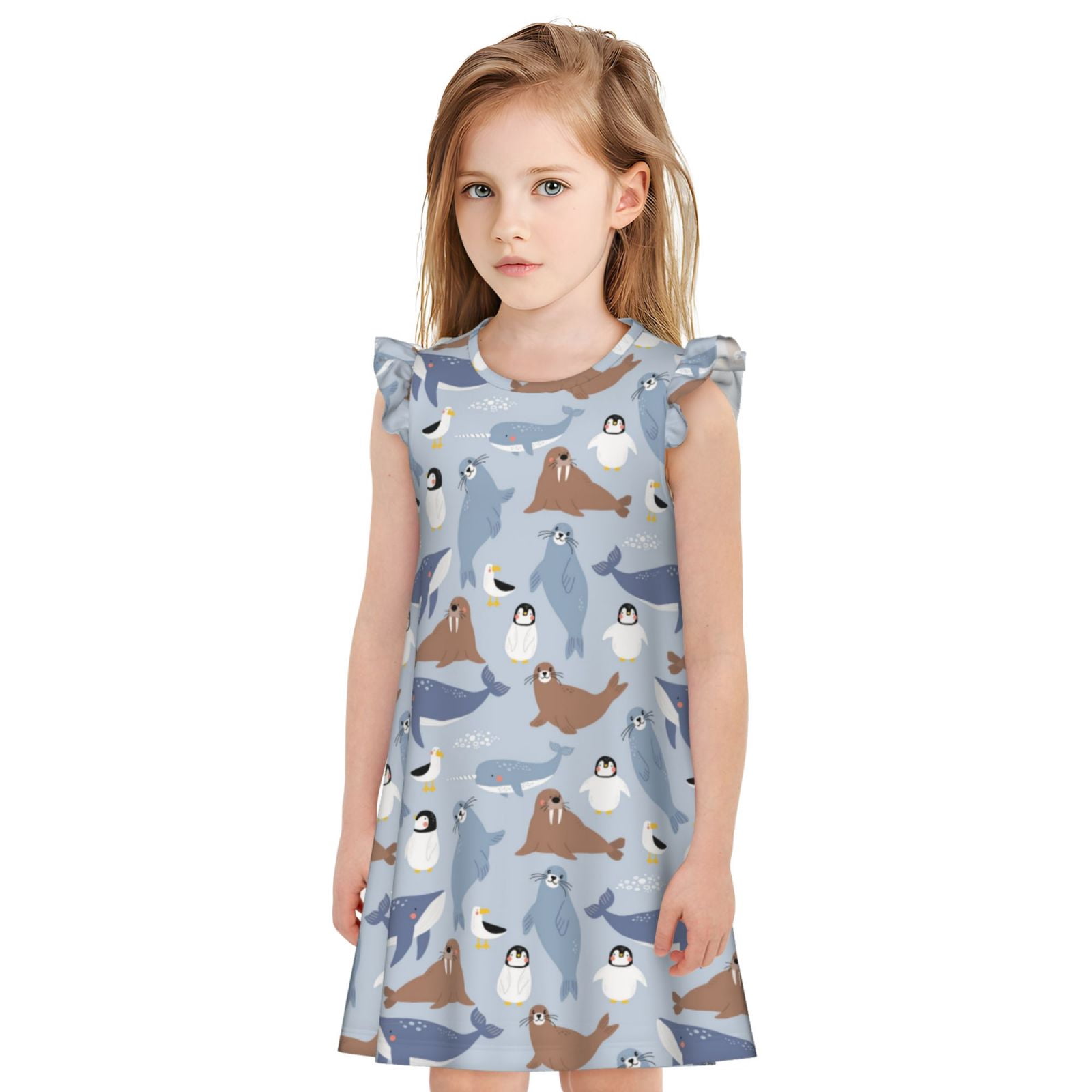 Salouo Seal Fox Seagull Whales Print Nightgowns for Girls,Cute kid’s ...